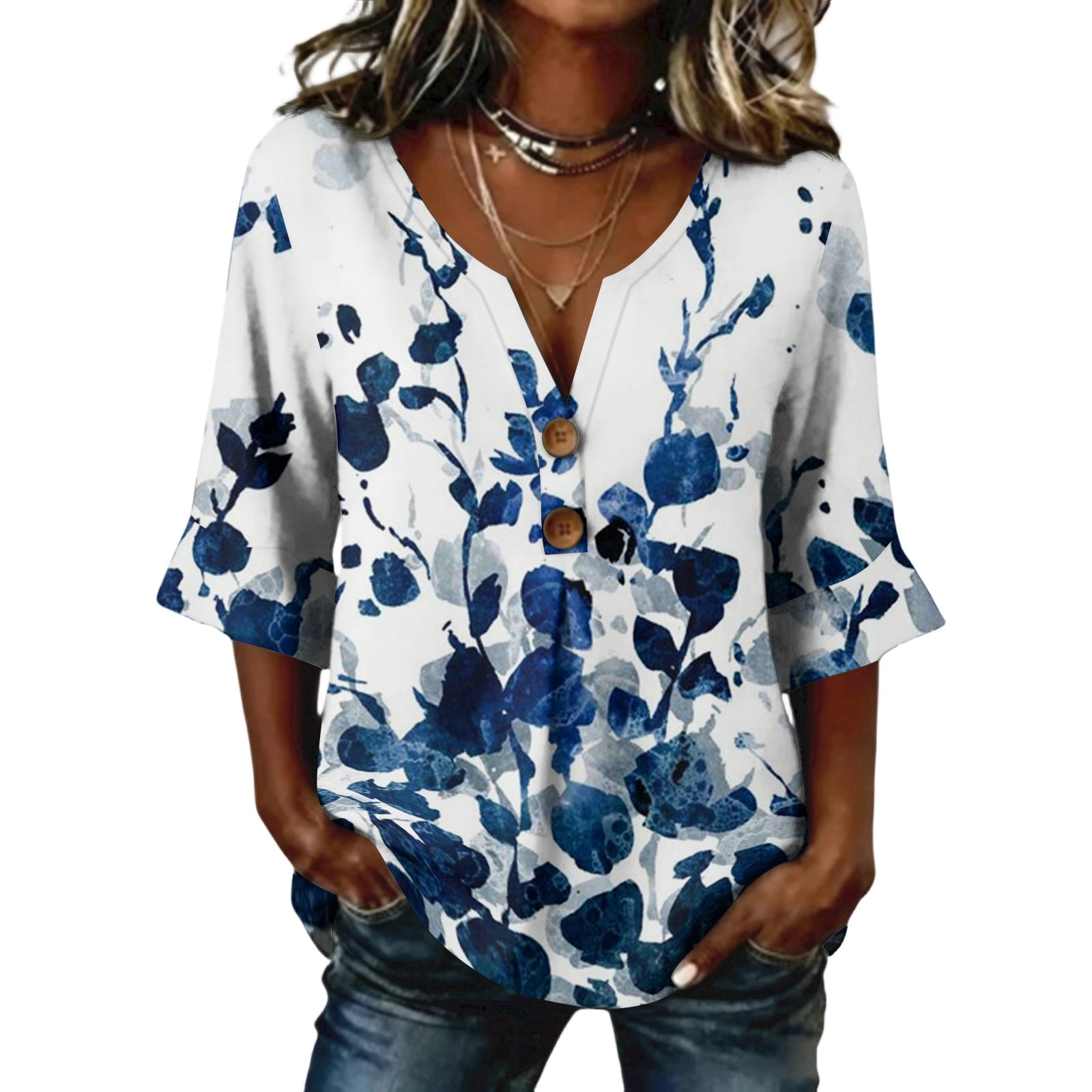 Stralyhd 3/4 Length Sleeve Womens Tops 2026 Summer Dressy Casual V Neck ...