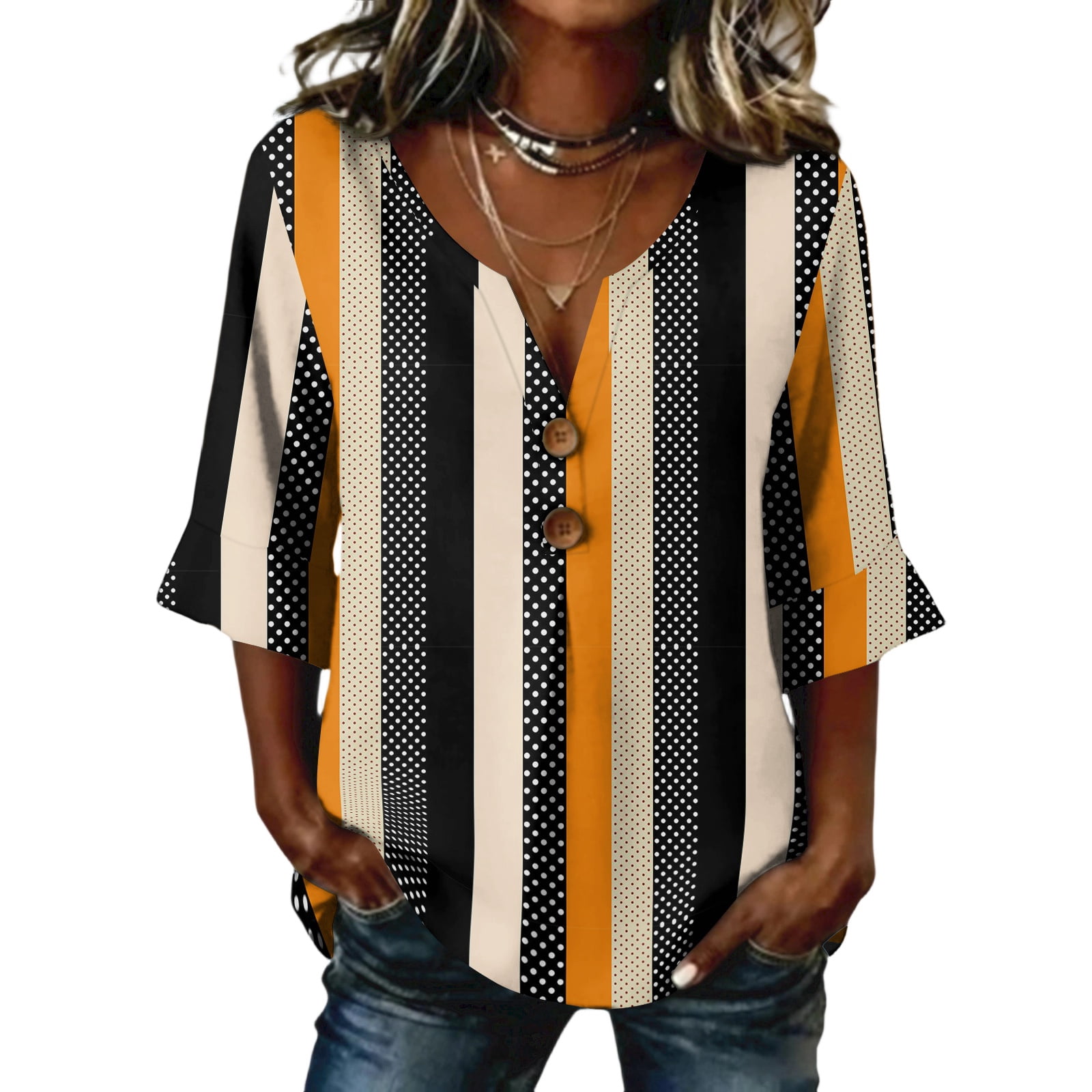 Stralyhd 3/4 Sleeve Tops for Women 2026 Summer Business Casual V Neck ...