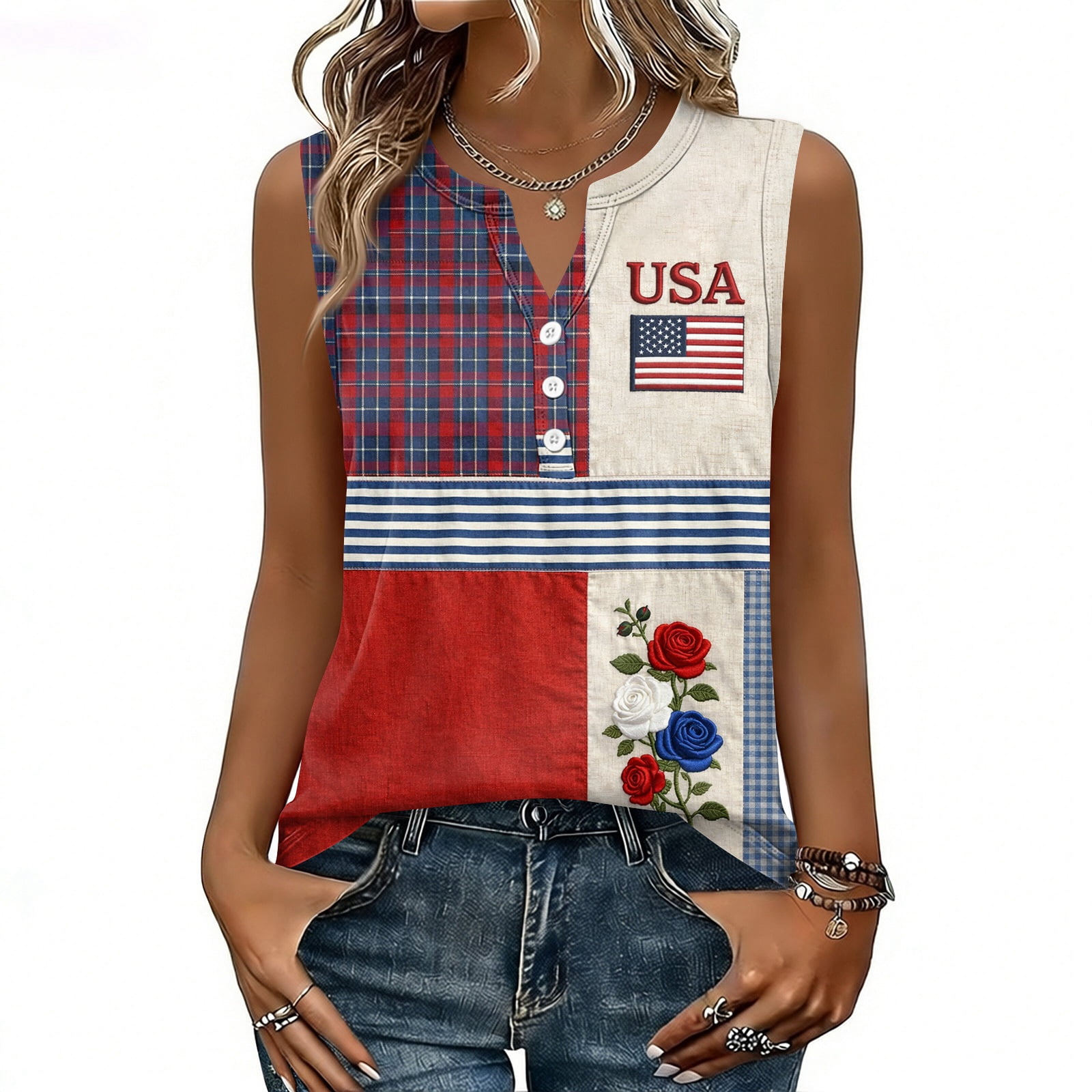 Stralyhd 4th Of July Women's Tank Tops American Flag Stars Striped ...