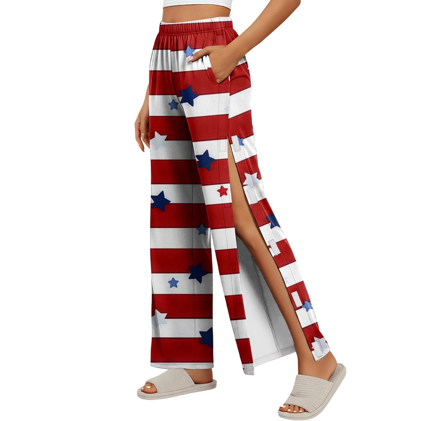 Stralyhd American Flag Stars Post Surgery Women's Pants Tear Away Side ...