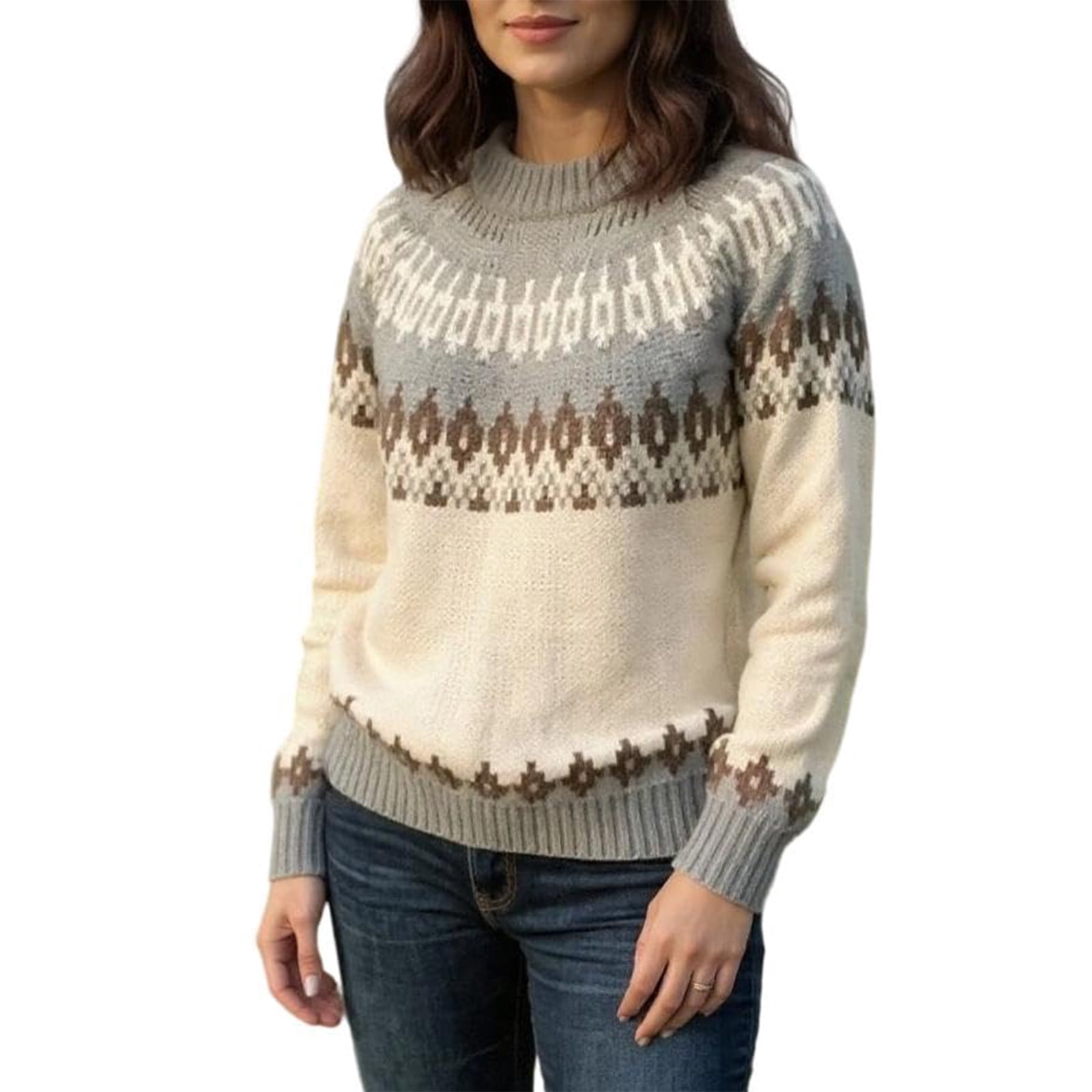 Stralyhd Fair Isle Sweater Women Lightweight Boho Retro Knitted Women ...