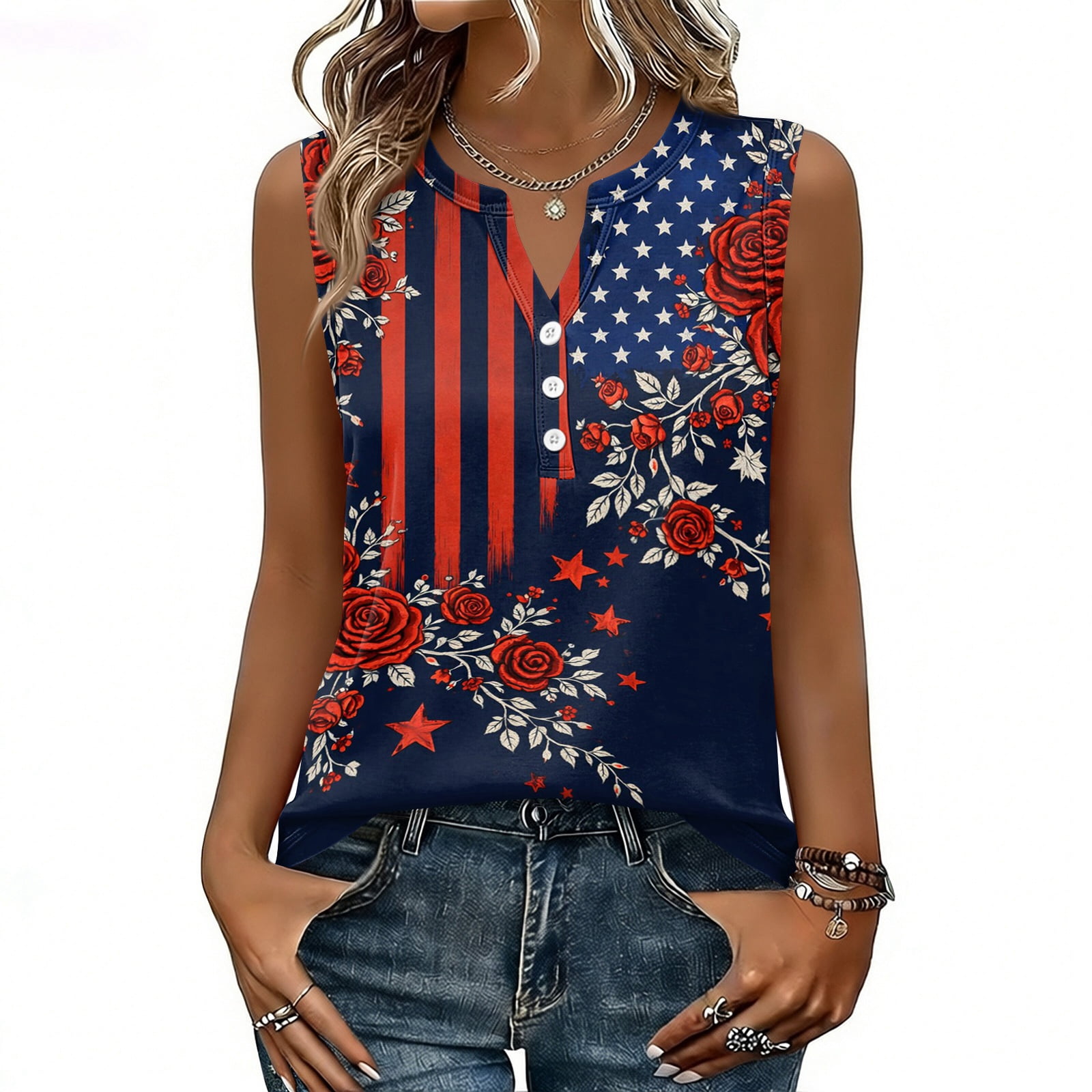 Stralyhd Independence Day Women's Tank Tops American Flag Stars Striped ...