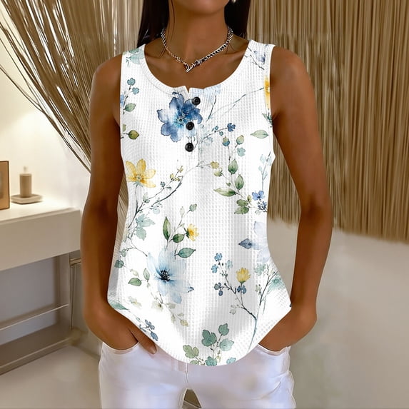 Stralyhd Waffle Knit Womens Tank Tops 2026 Summer Crew Neck Tank Tops ...