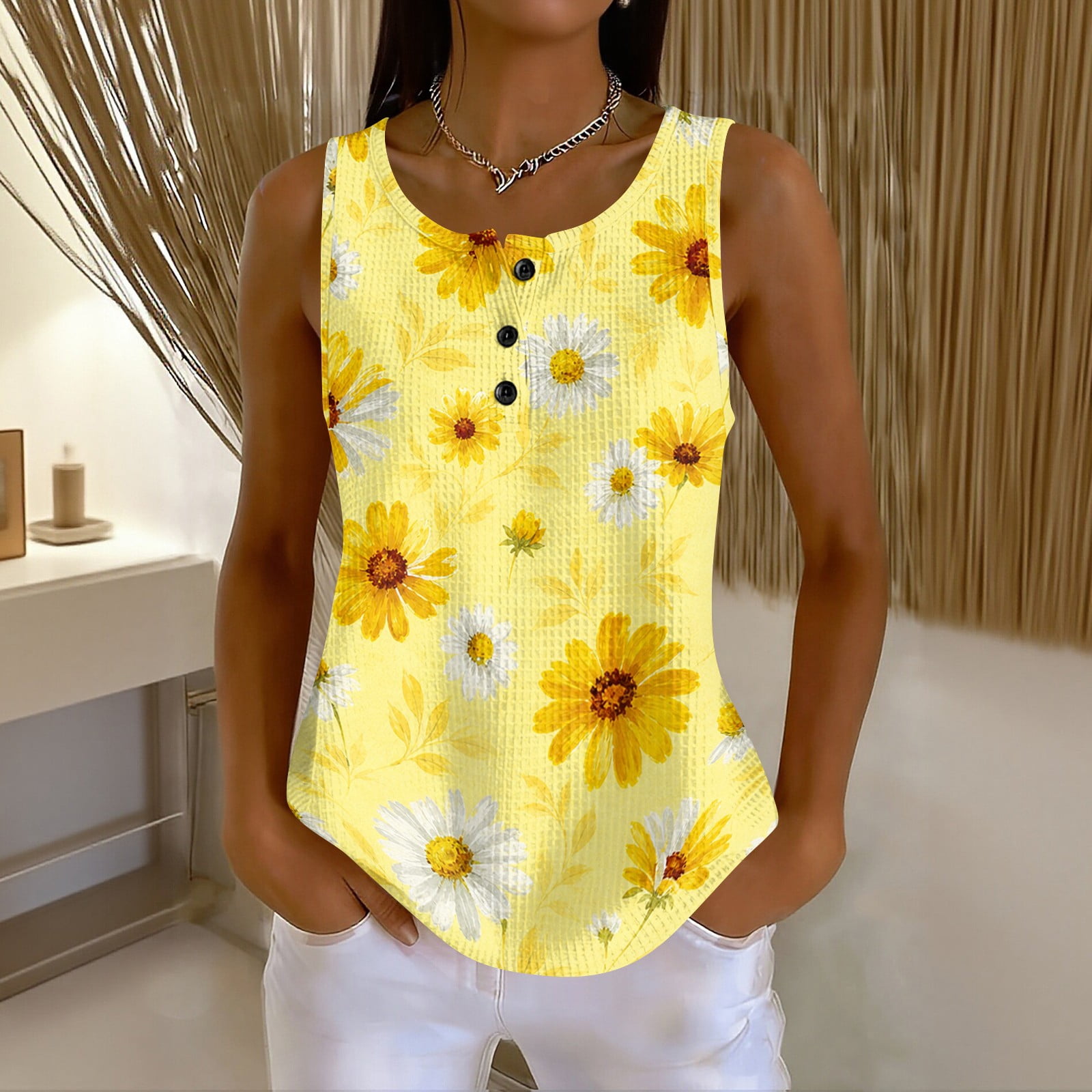 Stralyhd Waffle Women's Tank Tops Button Up 2026 Summer Sleeveless Tee ...