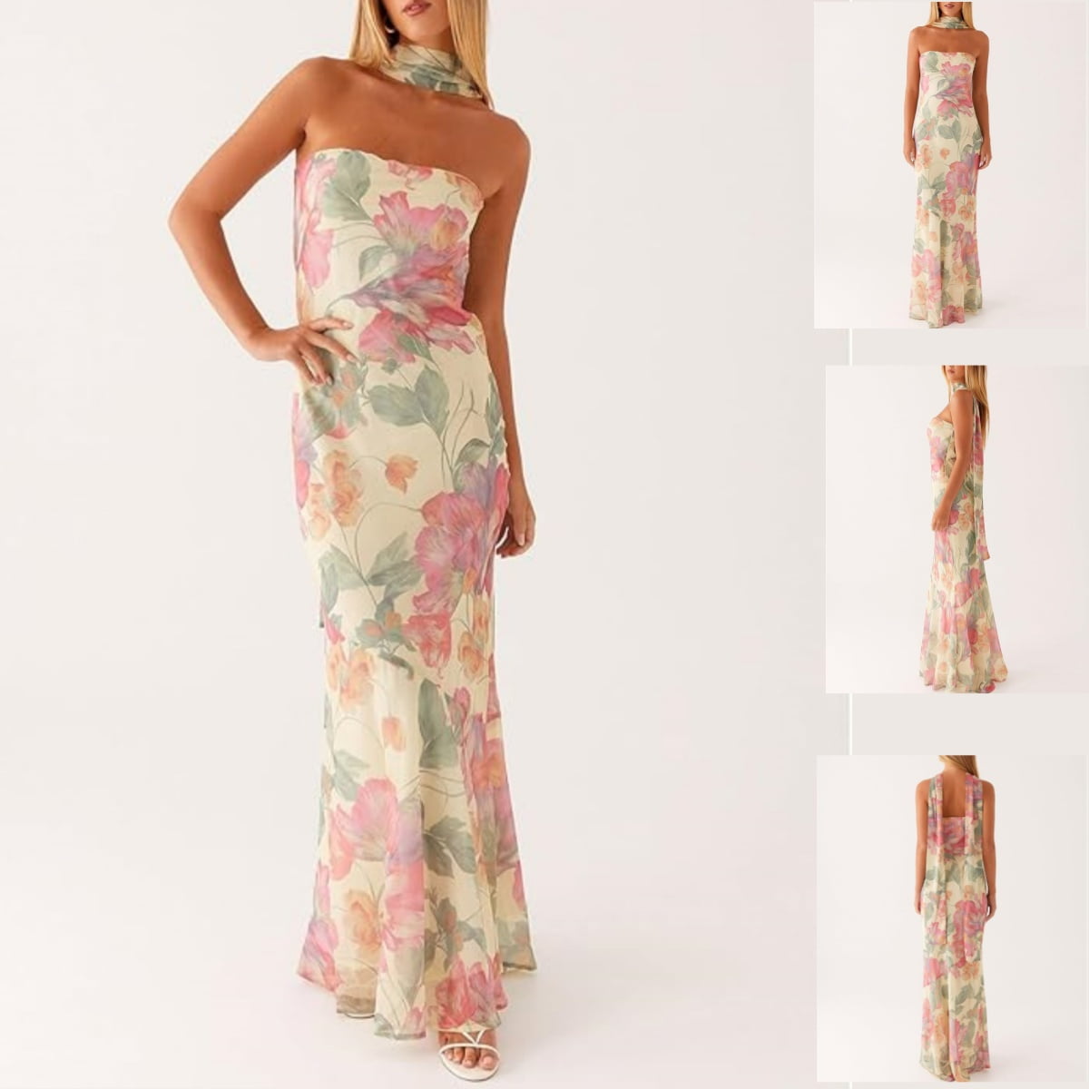 Stralyhd Women Floral Tube Maxi Dress with Scarf Y2K Summer Strapless ...