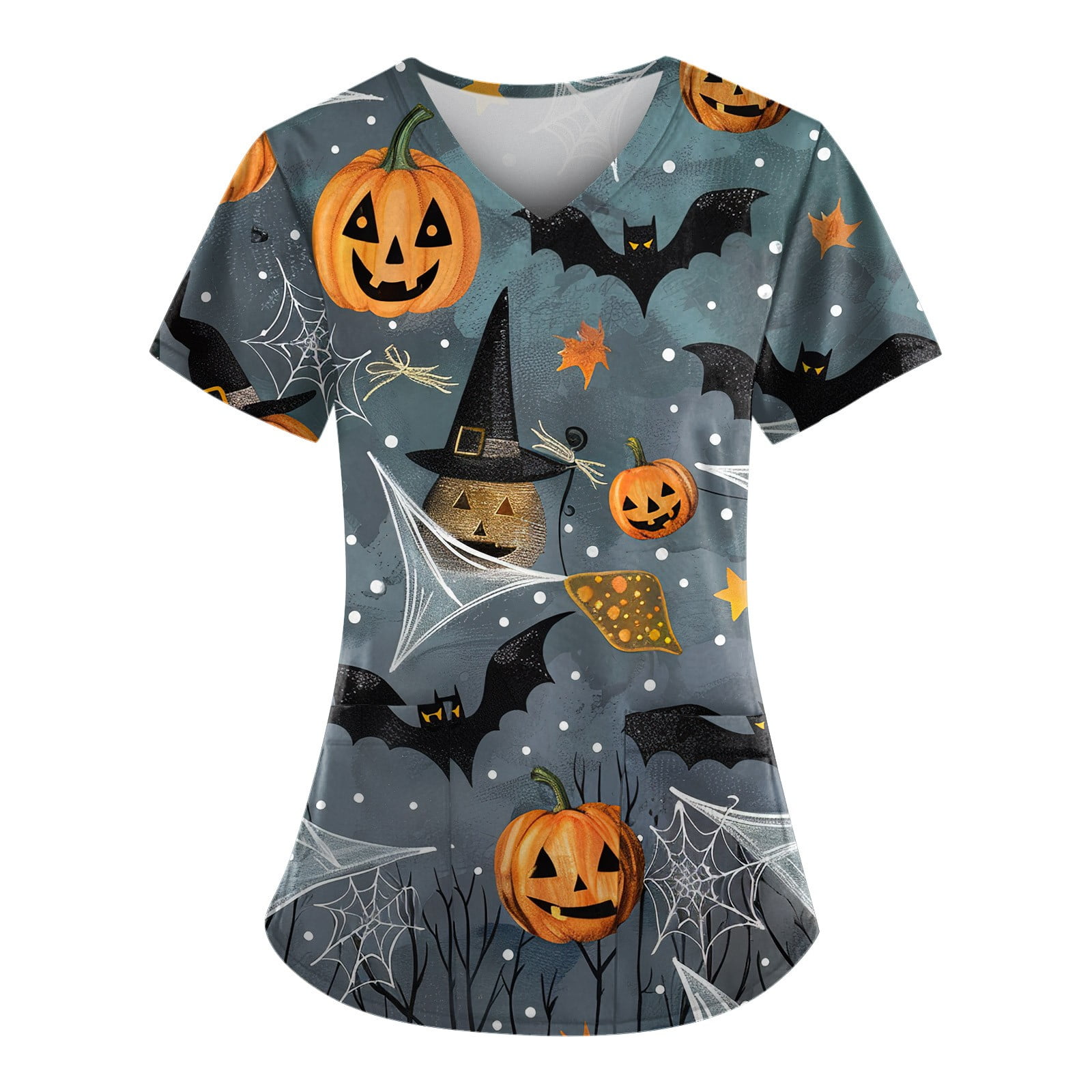Stralyhd Womens Halloween Scrubs Funny Bats, Ghosts Print Nurse ...