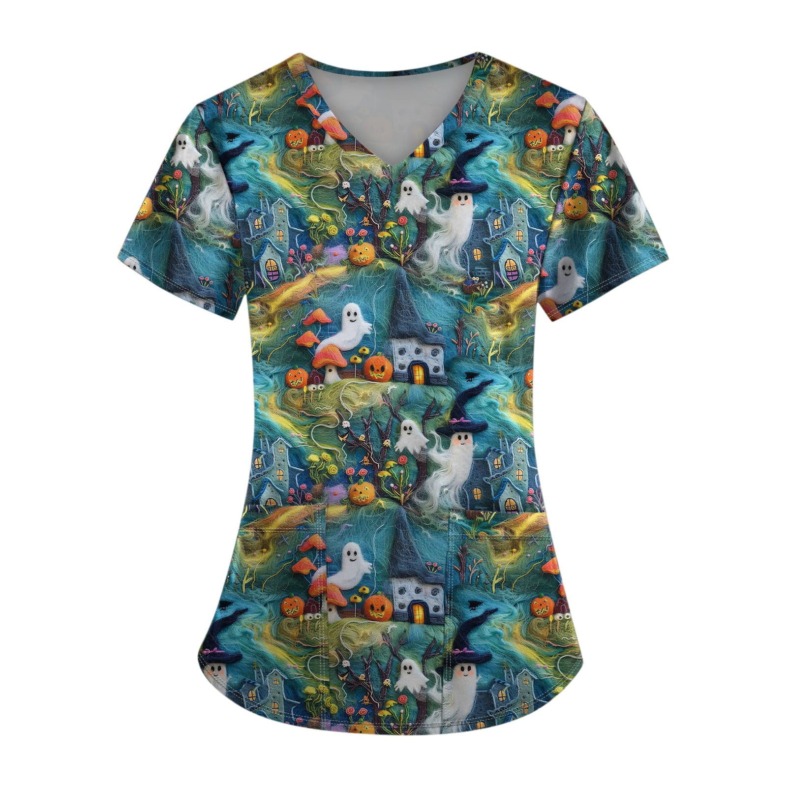 Stralyhd Womens Halloween Scrubs Horror Pumpkin Ghost Printed Nurse ...