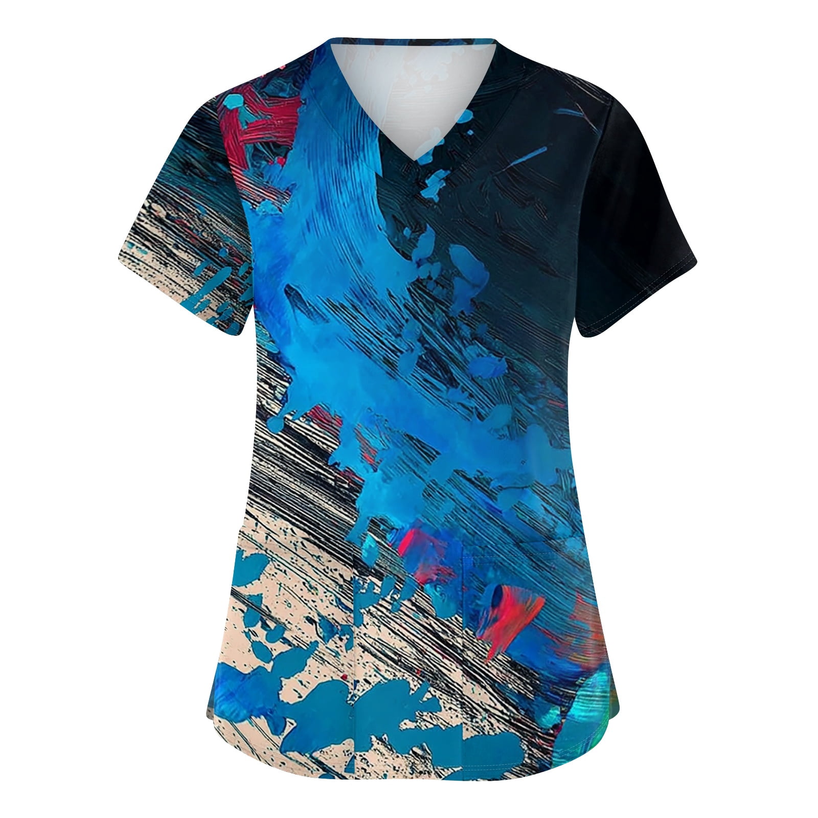 Stralyhd Womens Scrubs Short Sleeve V Neck Abstract Splash Print Dual ...