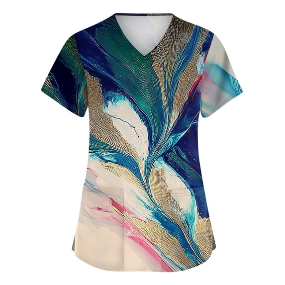Stralyhd Womens Scrubs Short Sleeve V Neck Multicolor Brush Marble ...