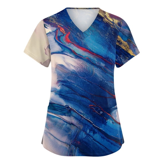 Stralyhd Womens Scrubs Short Sleeve V Neck Paint Splash Marble Art ...