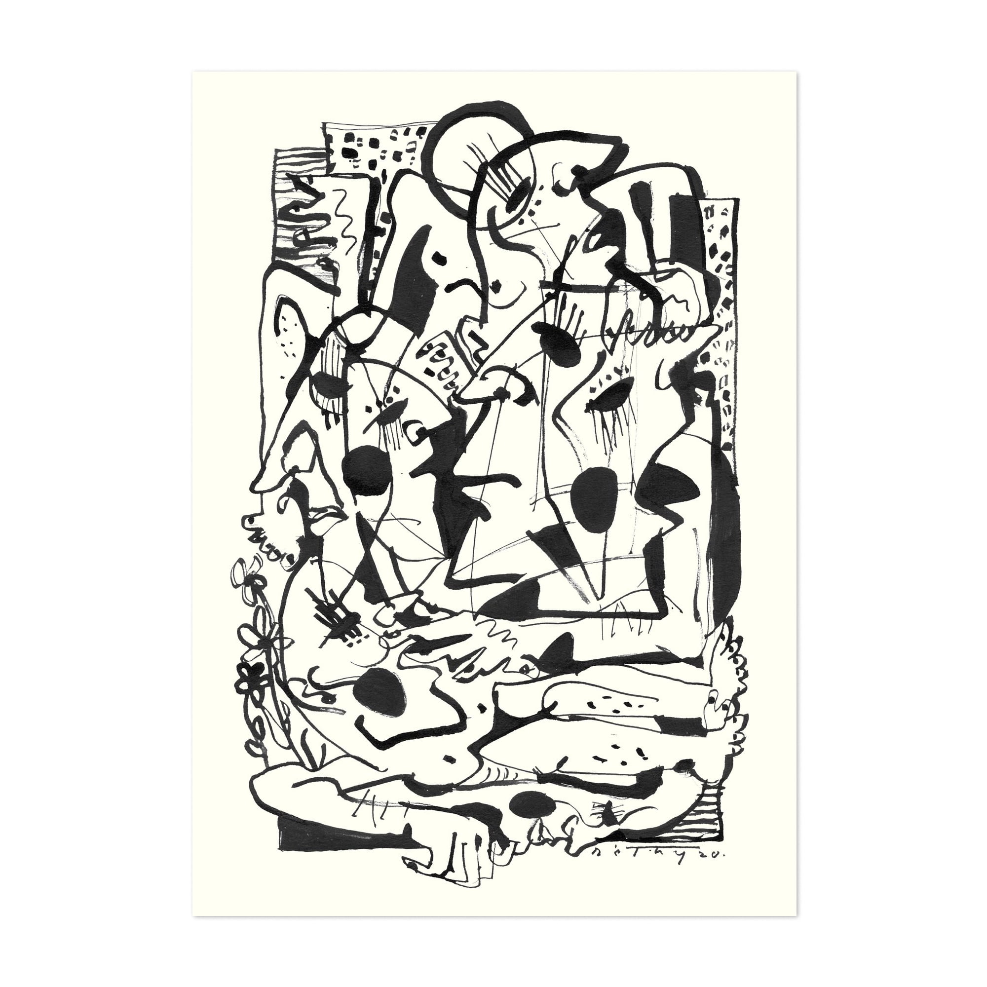 Strange Afternoon - Drawing Abstract Black and White Line Art Modern ...