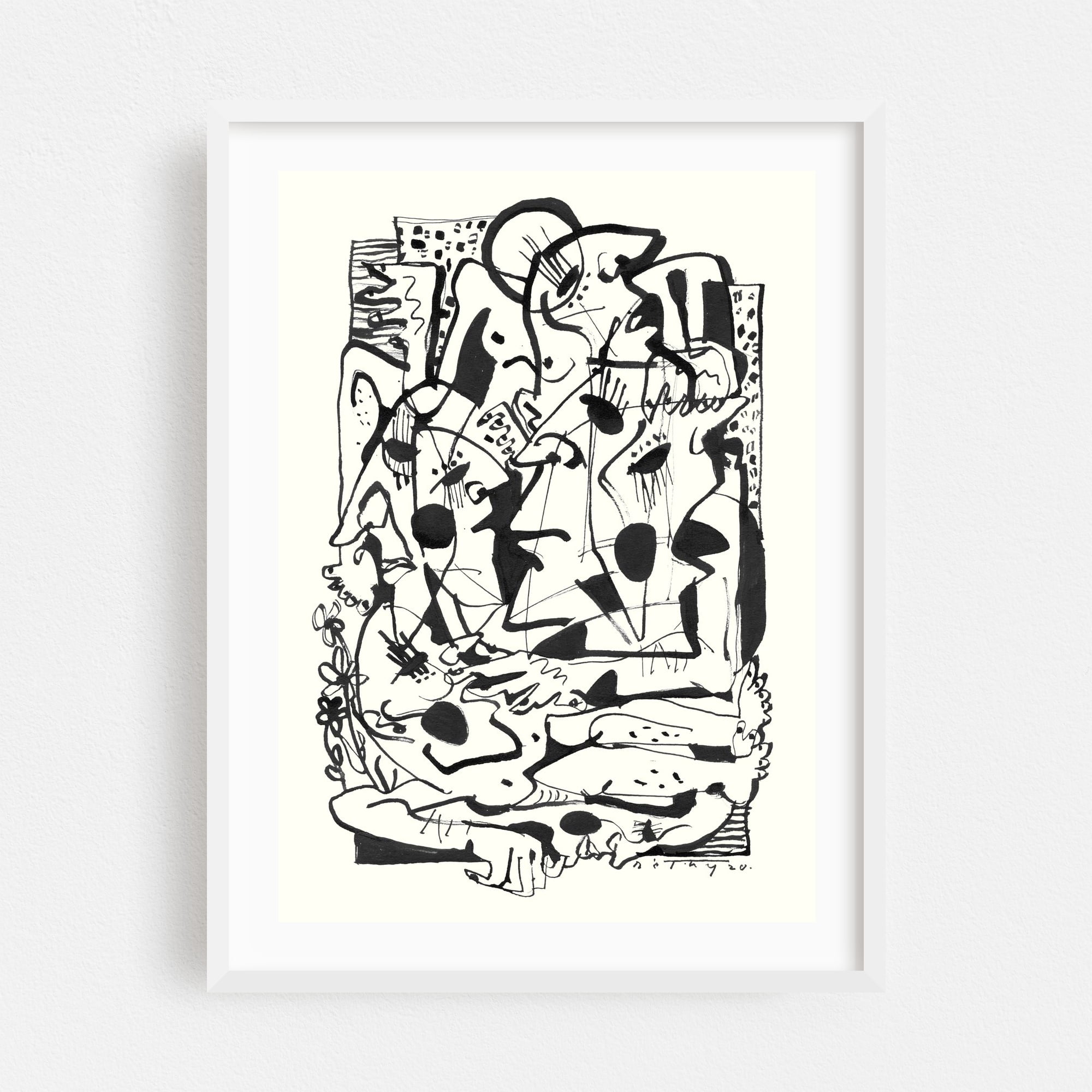 Strange Afternoon - Drawing Abstract Black and White Line Art Modern ...