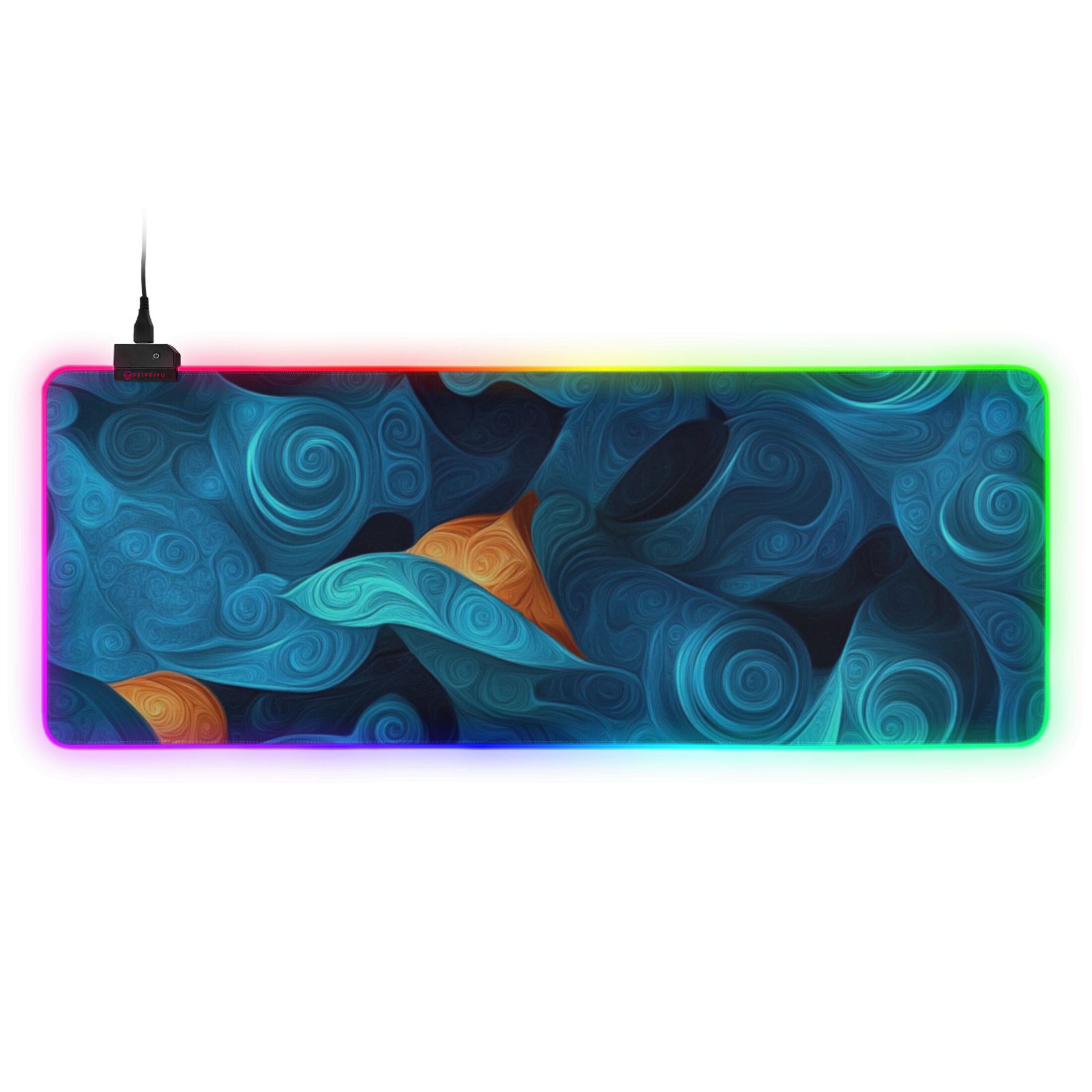 Strange Blue Shapes RGB Gaming Mouse Pad Large Keyboard Mat Rubber Base ...