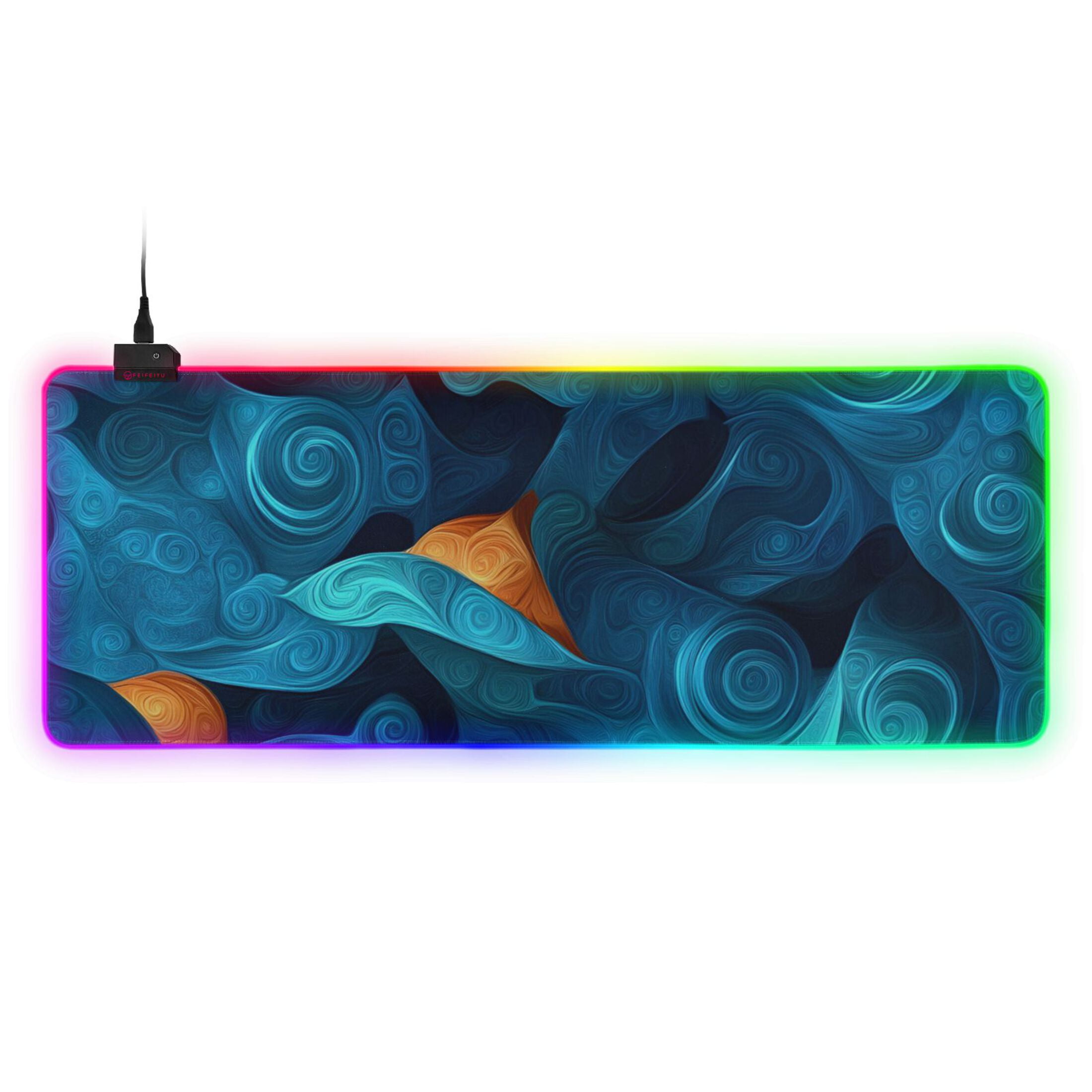 Strange Blue Shapes RGB Gaming Mouse Pad Large Keyboard Mat Rubber Base ...