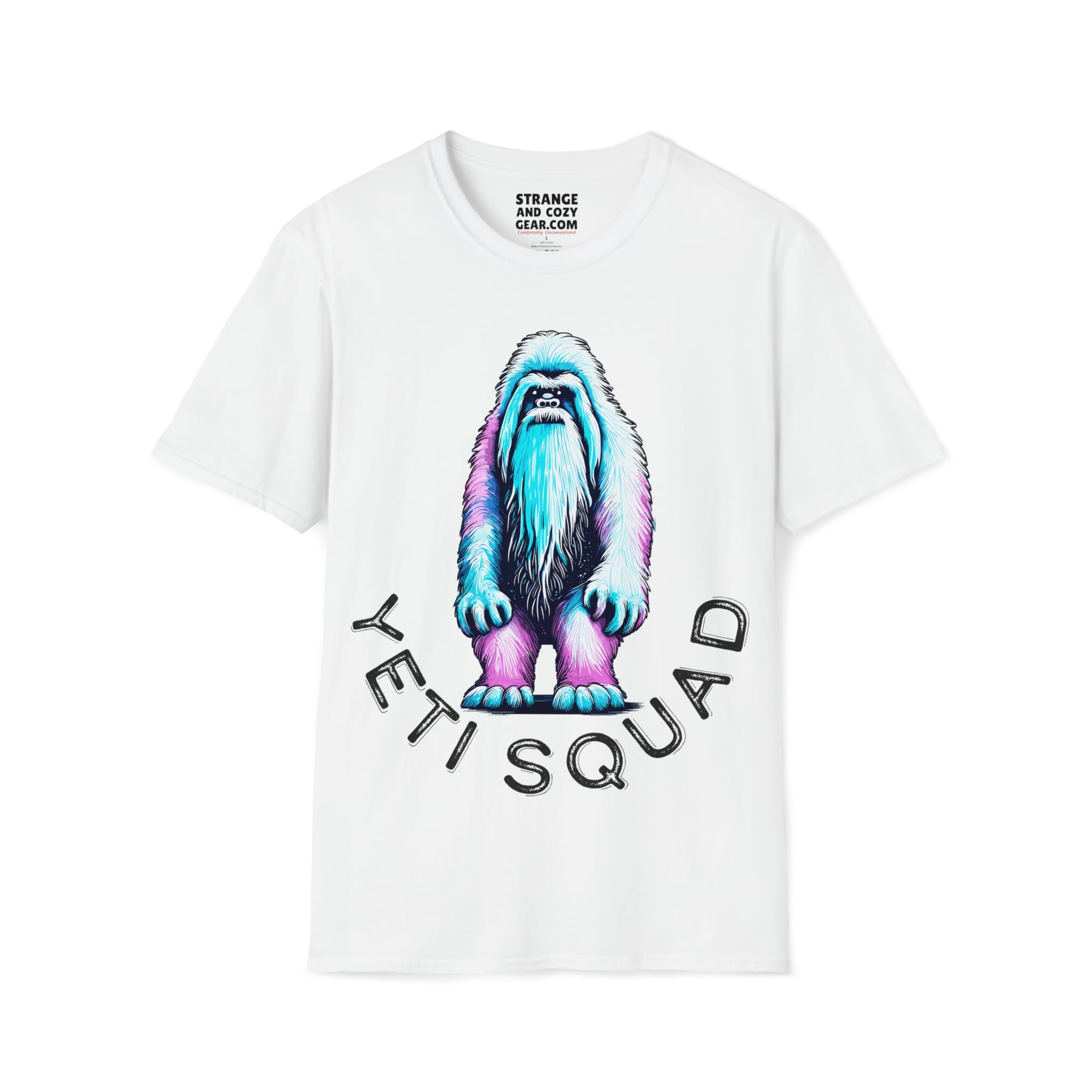 Strange & Cozy Gear's Winter Yeti Tee - Neon Yeti Squad Design - Medium ...
