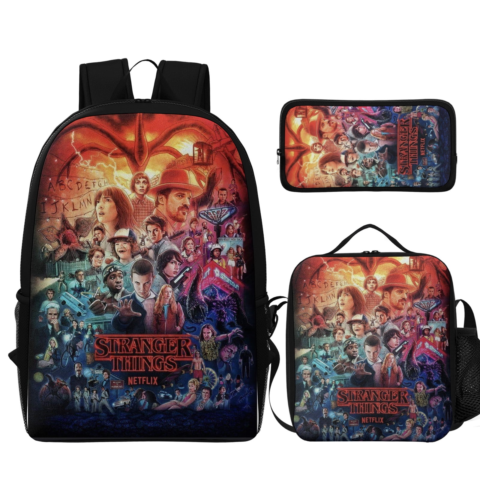 Stranger T-Things Backpack 3 Piece Set Travel Daypack Combination, Back ...