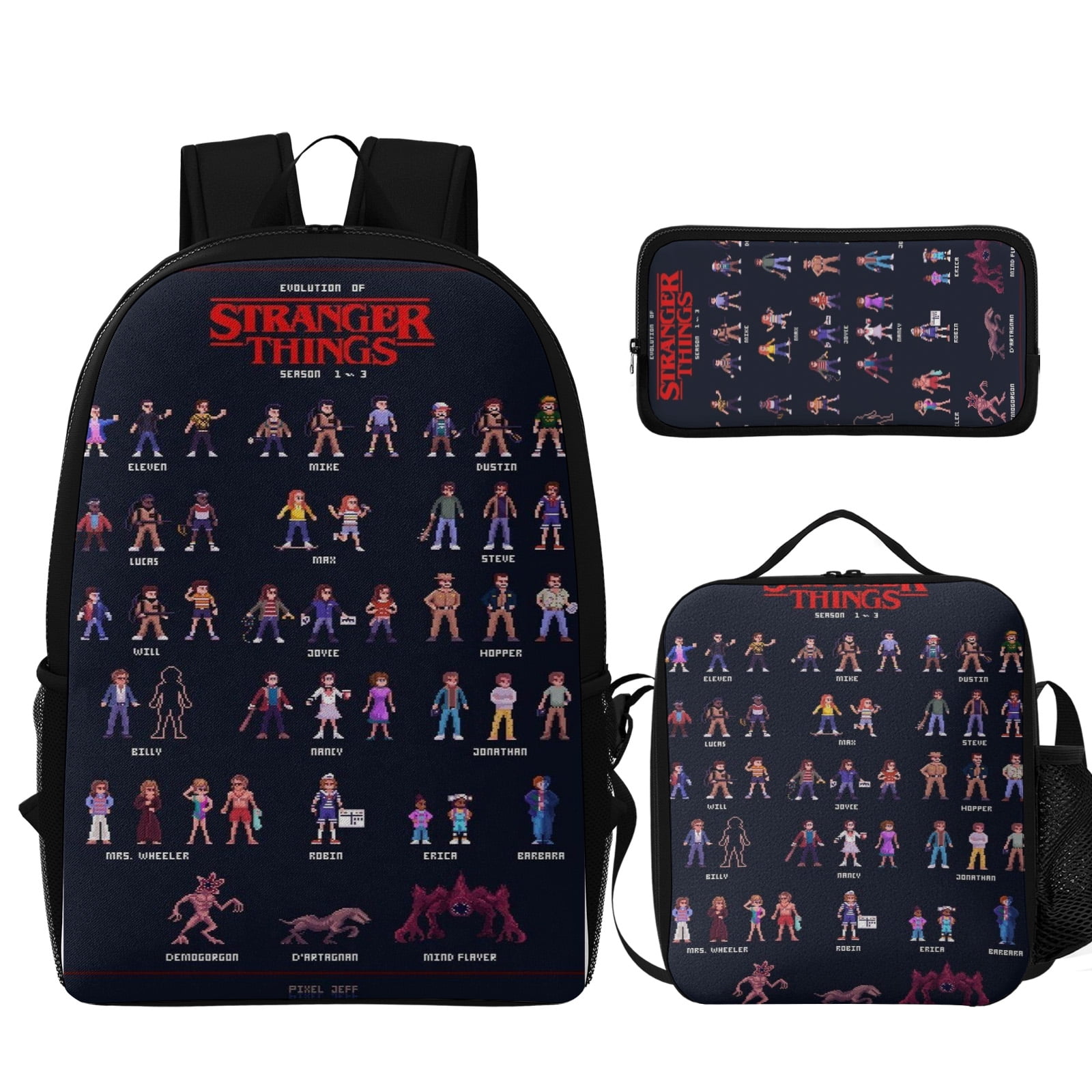 Stranger T-Things Backpack 3 Piece Set Travel Daypack Combination, Back ...