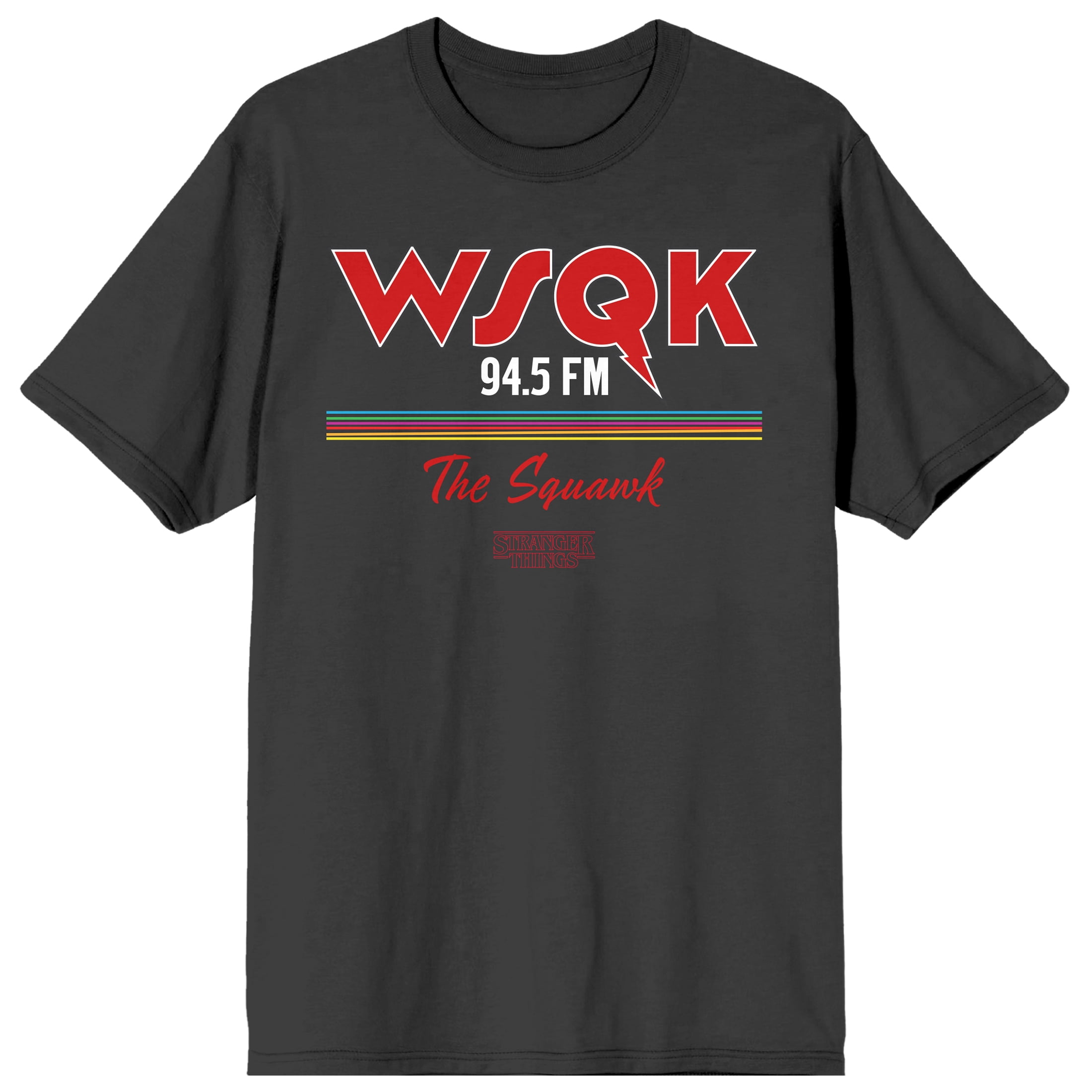 Stranger Things 5 WSQK 94.5 FM The Squawk Men's Charcoal Crew Neck ...
