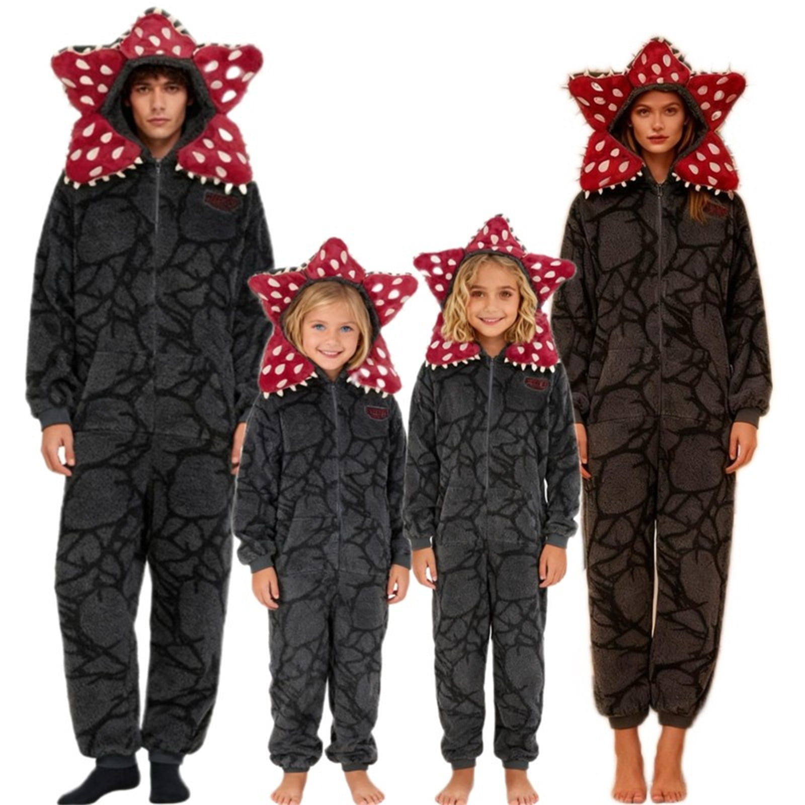 Stranger Things Demogorgon Onesie Pajamas for Unisex Flannel Hooded ...