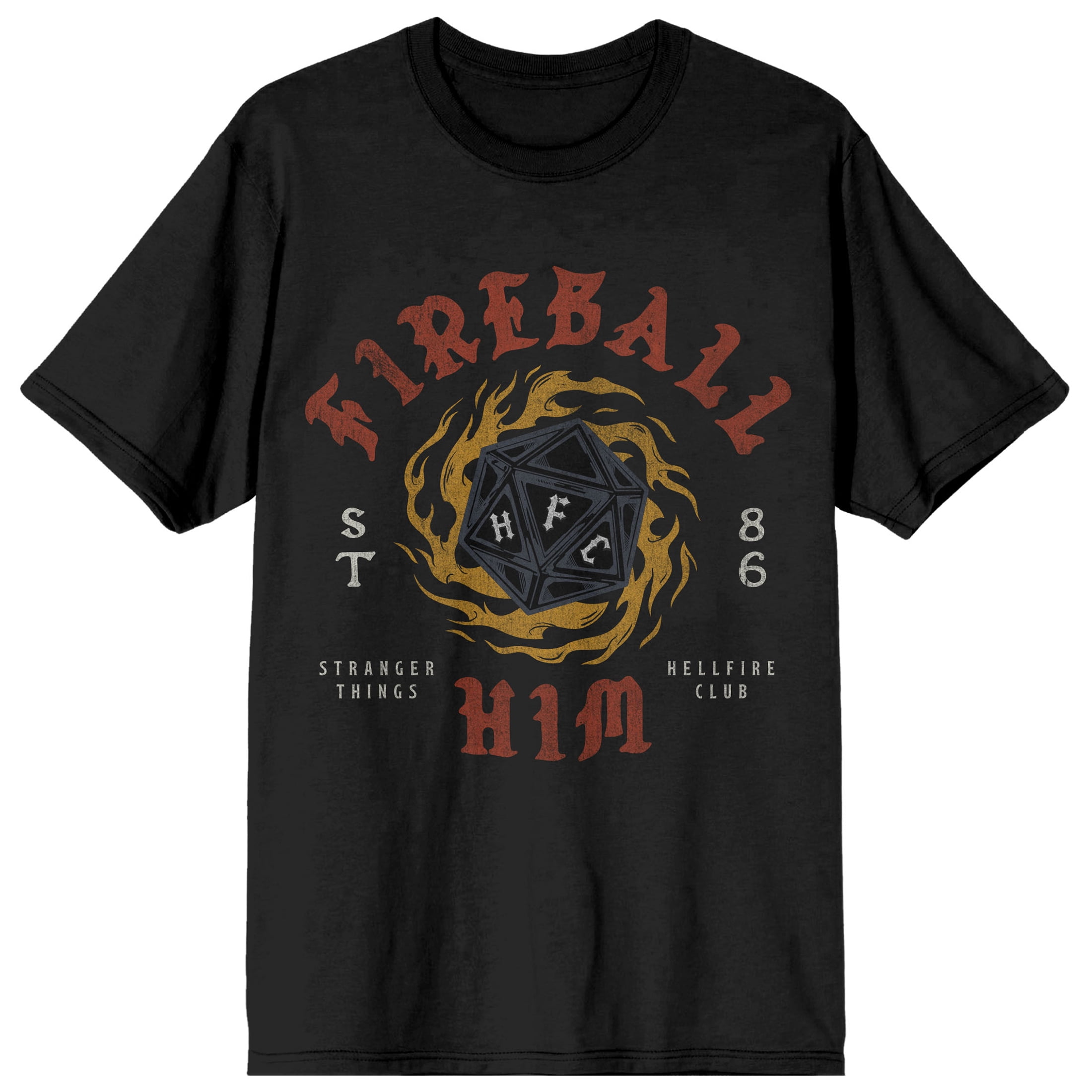Stranger Things Fireball Him Adult Black Crew Neck Short Sleeve T-shirt ...