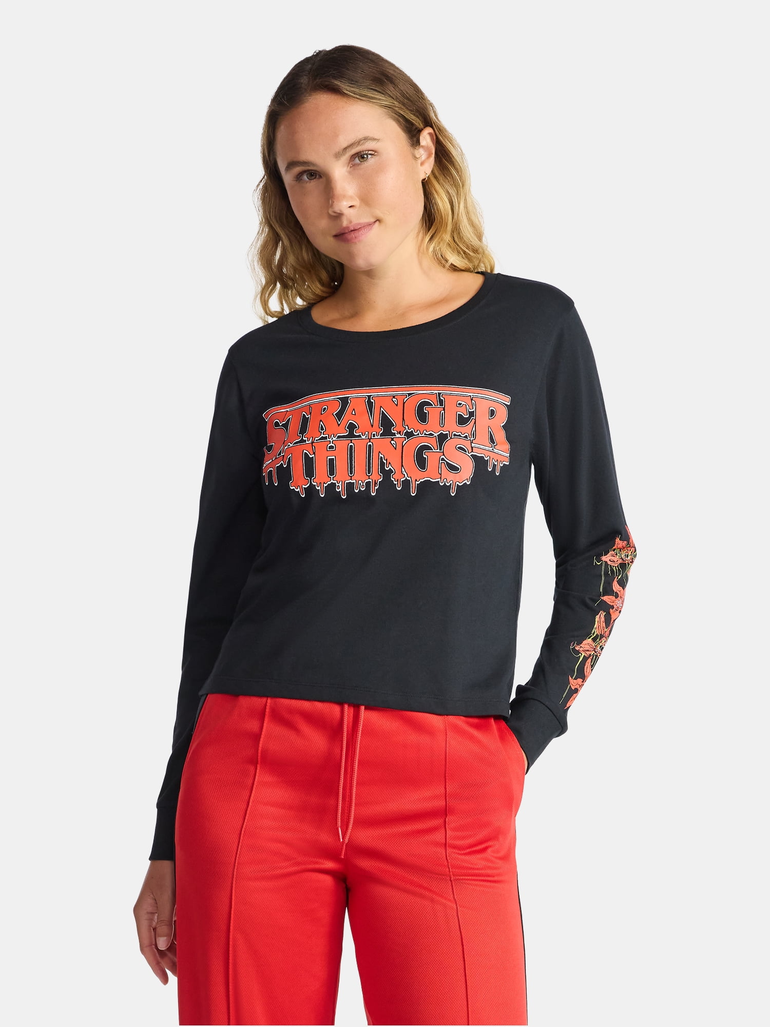Stranger Things Graphic Cropped Tee with Long Sleeves, Women’s and Women’s Plus - Walmart.com