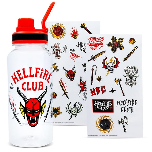 Stranger Things 32-Ounce BPA-Free Water Bottle with Twist Spout and Hellfire Club Sticker Set ...
