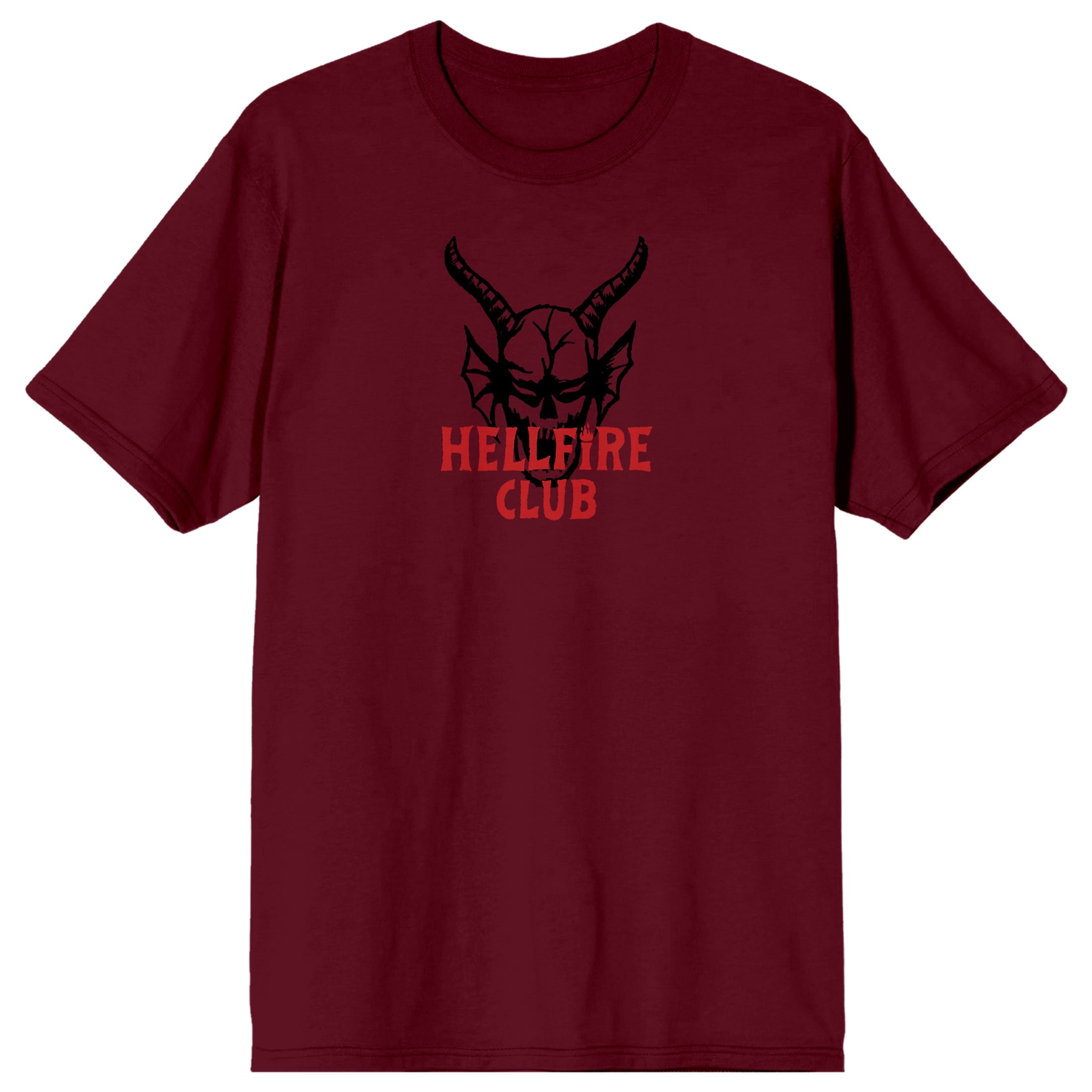 Stranger Things Hellfire Club Fiery Logo Adult Maroon Crew Neck Short ...