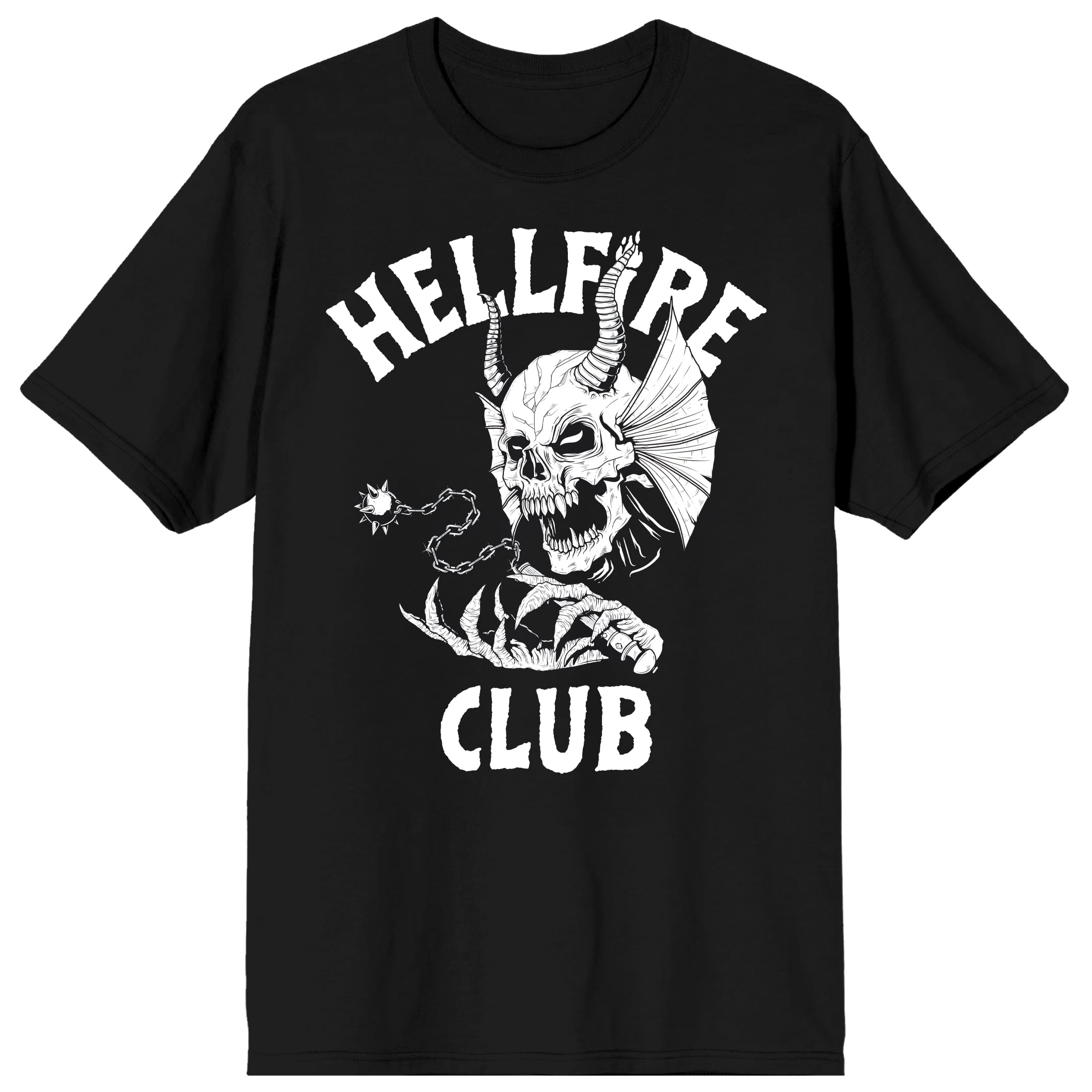 Stranger Things Hellfire Club White Demon Skull Adult Black Crew Neck ...