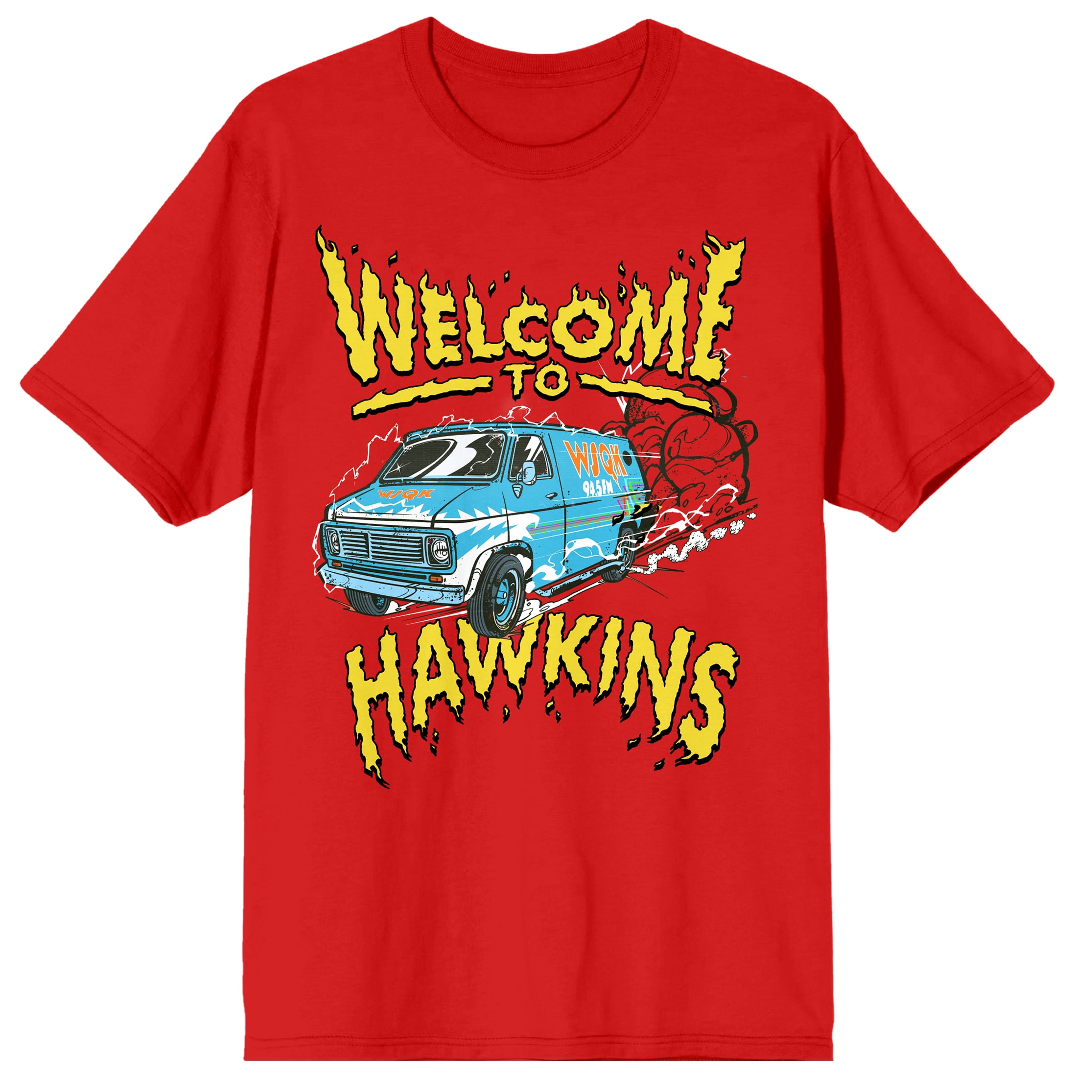 Stranger Things Welcome To Hawkins WSQK 94.5 FM Van Men's Red Short ...