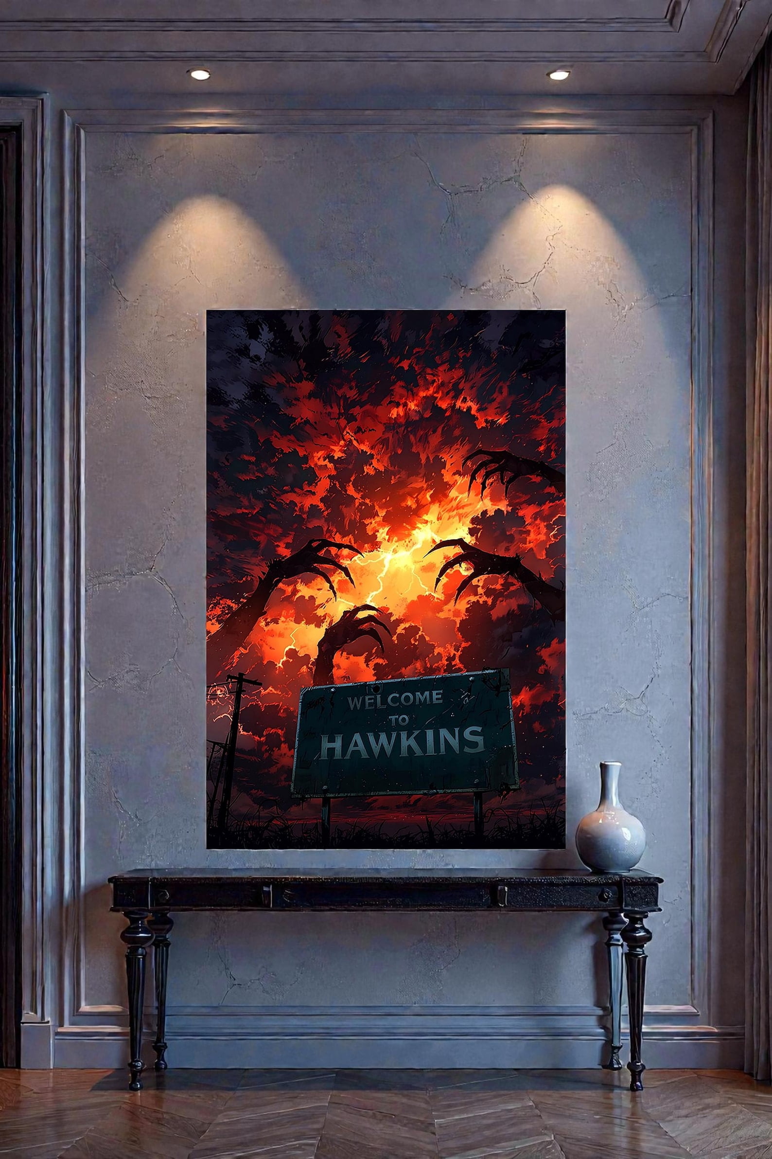 Stranger Things Welcome to Hawkins Dark Sky Monster Silhouette Sci-Fi ...