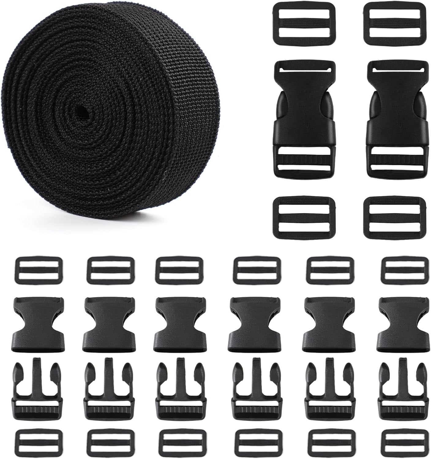 Strap and Buckles kit - 18 ft Nylon Webbing 1 inch wide, 8 Pack Quick ...