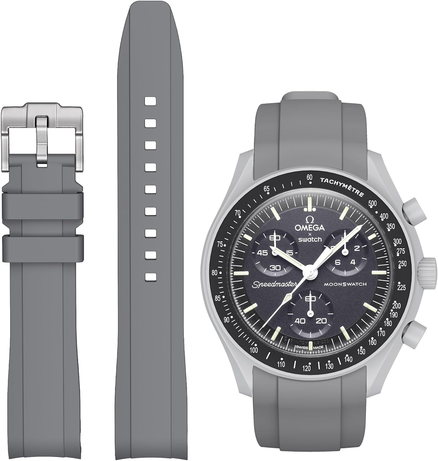 Strap for MoonSwatch Watch,Curved Rubber Replacement Band Compatible ...