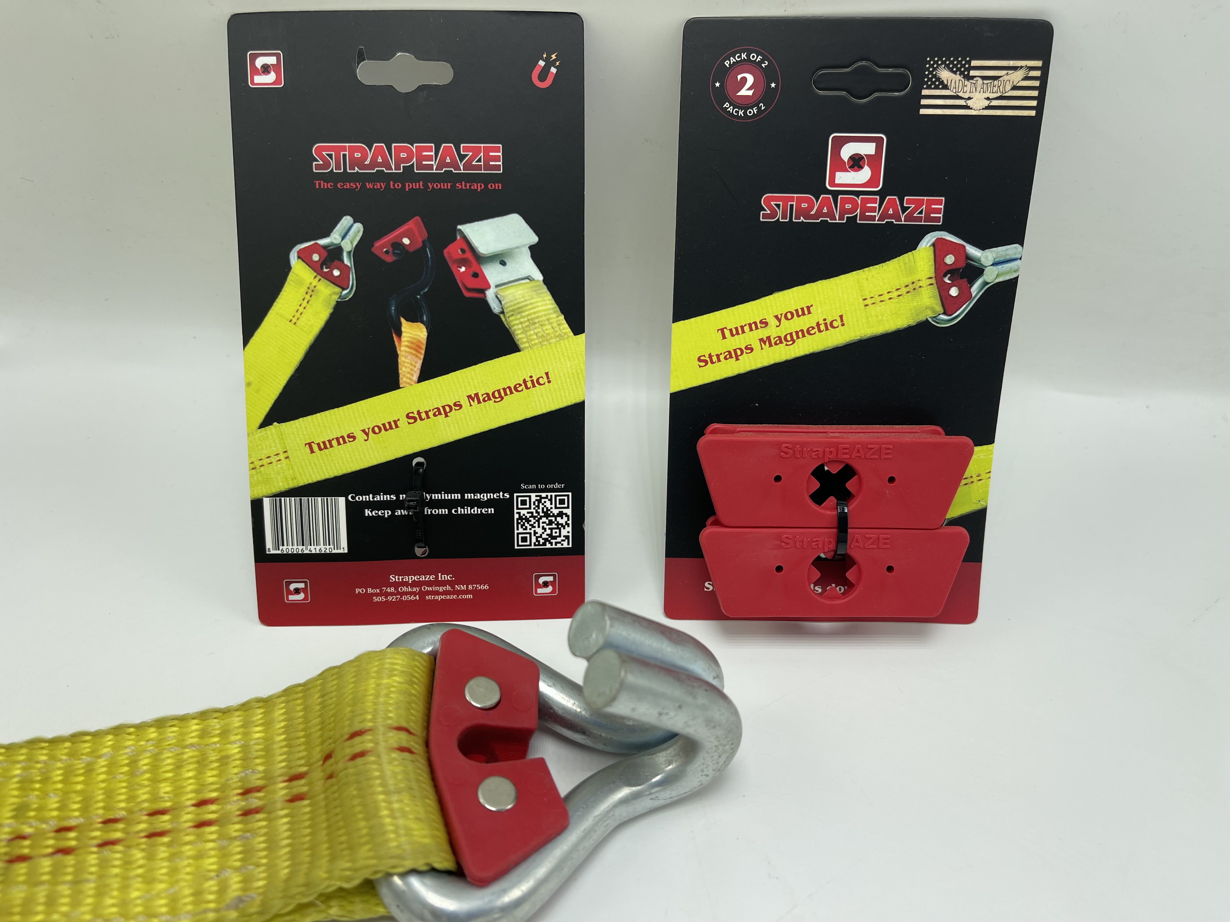 StrapEaze Magnetic Tiedown Strap Holder, 2 Piece, 3" Red Rubber, 6 lb ...