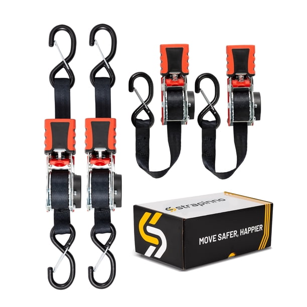 Strapinno Retractable Ratchet Straps 1 in x10ft, with Rubber-Coated ...