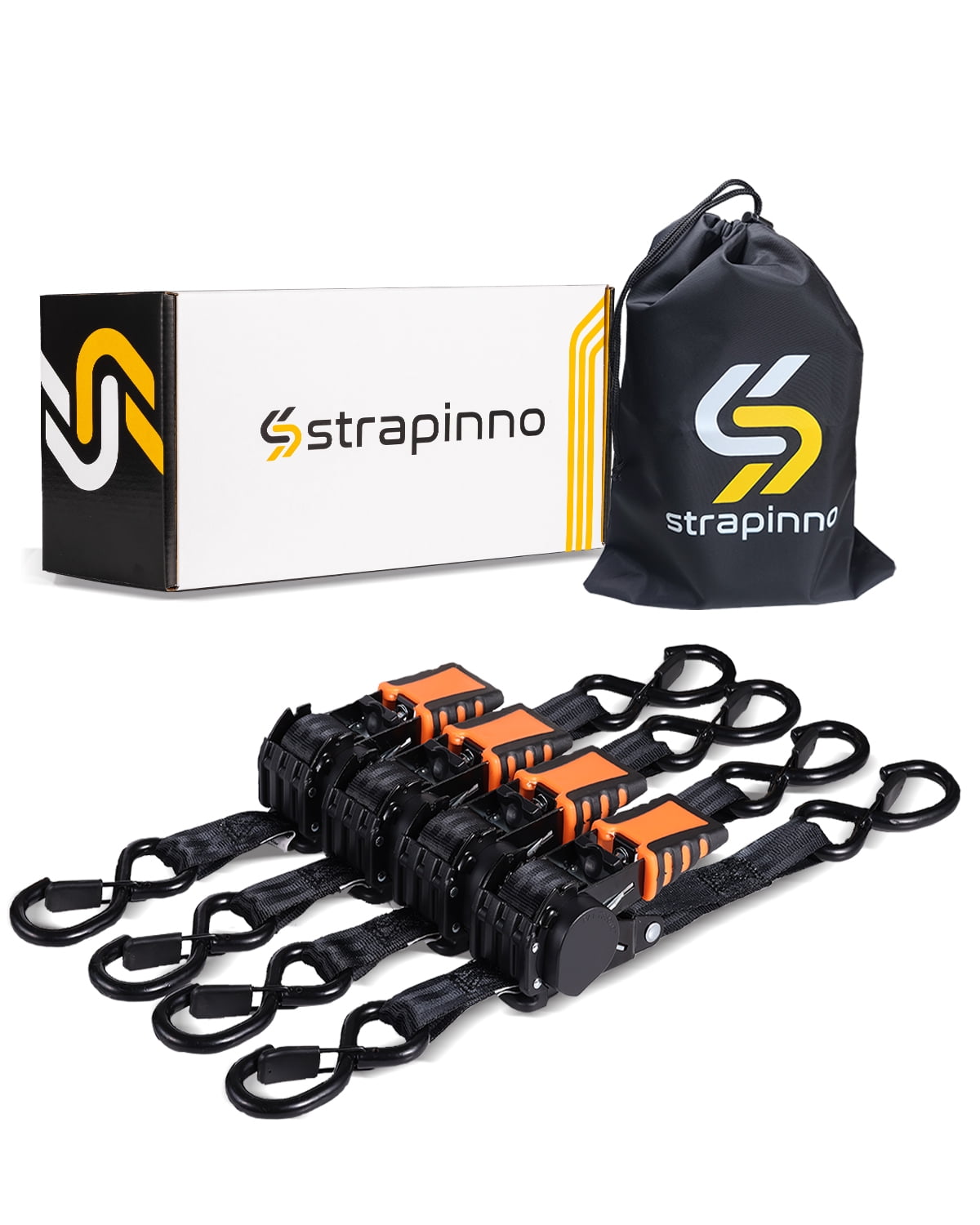 Strapinno Retractable Ratchet Straps 1x6ft, Rubber Handles, S-Hooks, 1 ...