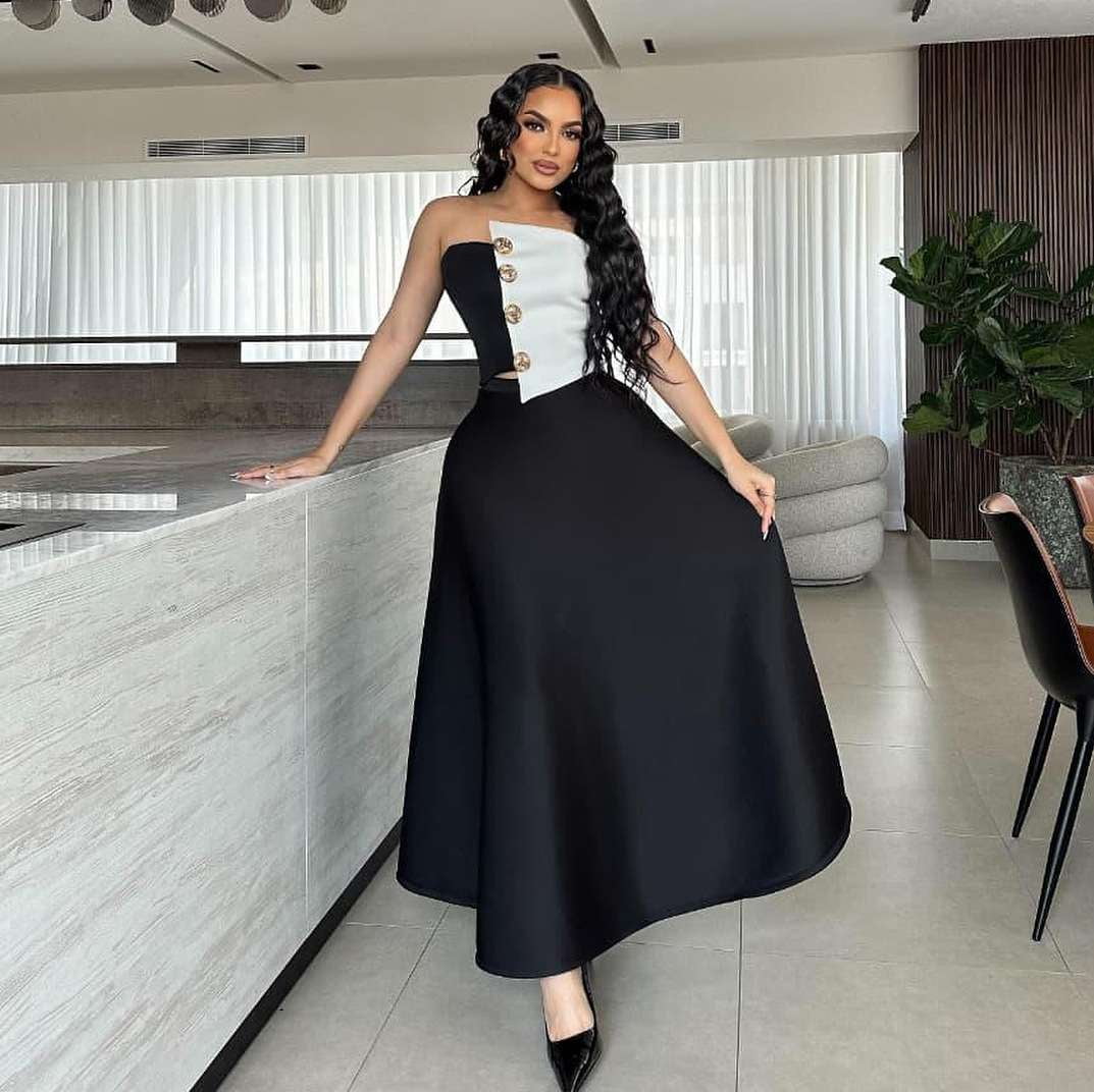 Strapless Colorblock Maxi Dress (L, Black) - Walmart.com