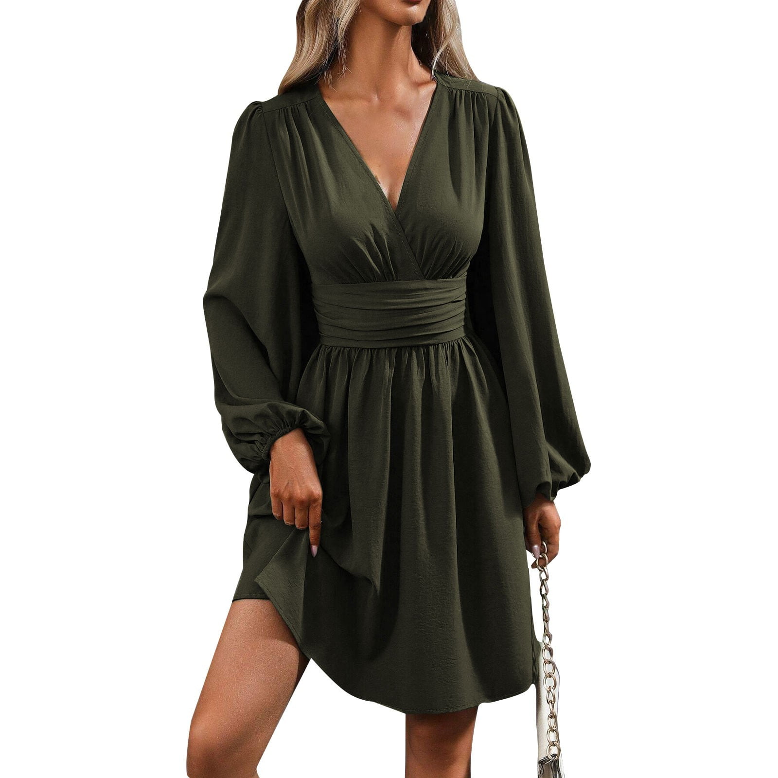 Strapless Dress, Smocked Mini V Neck Long Sleeve Pleated Tunic A Line ...