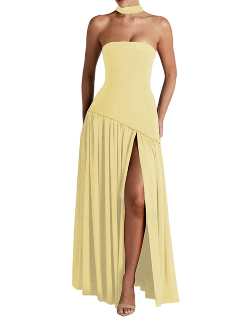 Strapless Halter Drop Waist Bridesmaid Dresses for Women with Scarf ...
