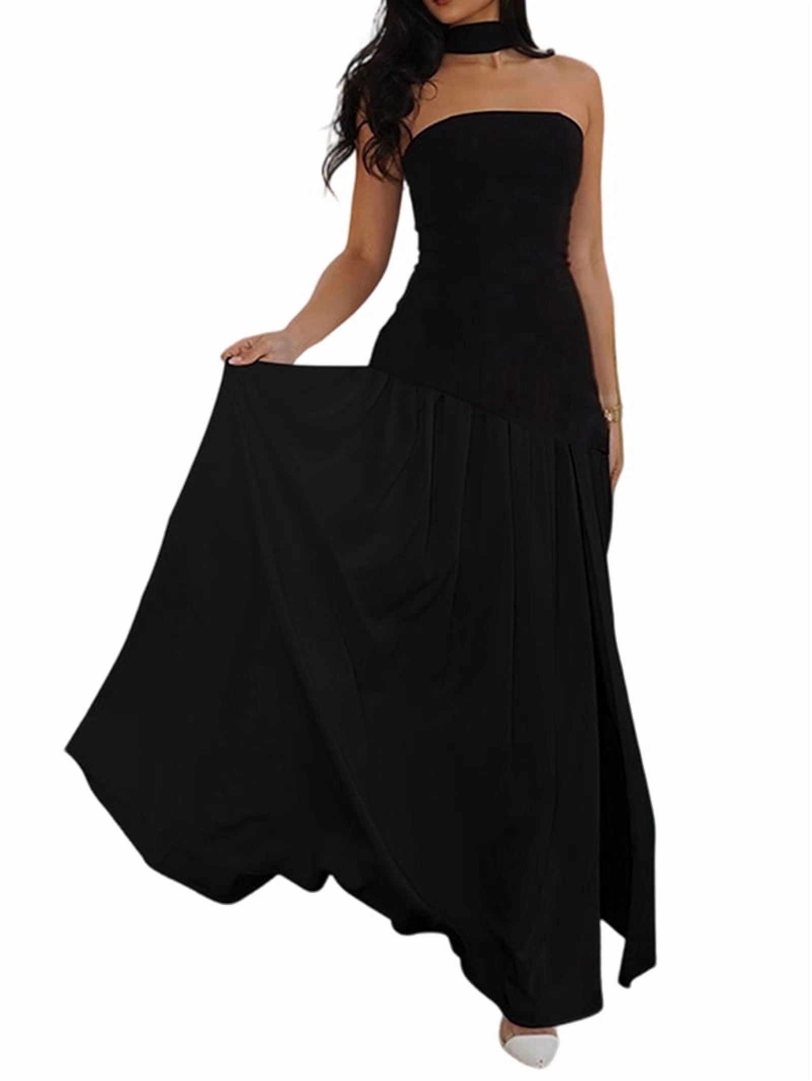 Strapless Halter Drop Waist Bridesmaid Dresses for Women with Scarf ...