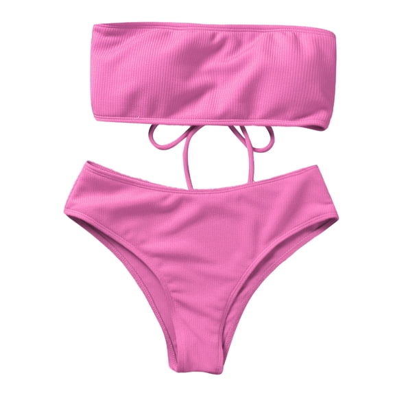 Strapless Tube Bikinis Sets for Women High Waist Full Coverage Swimsuit ...