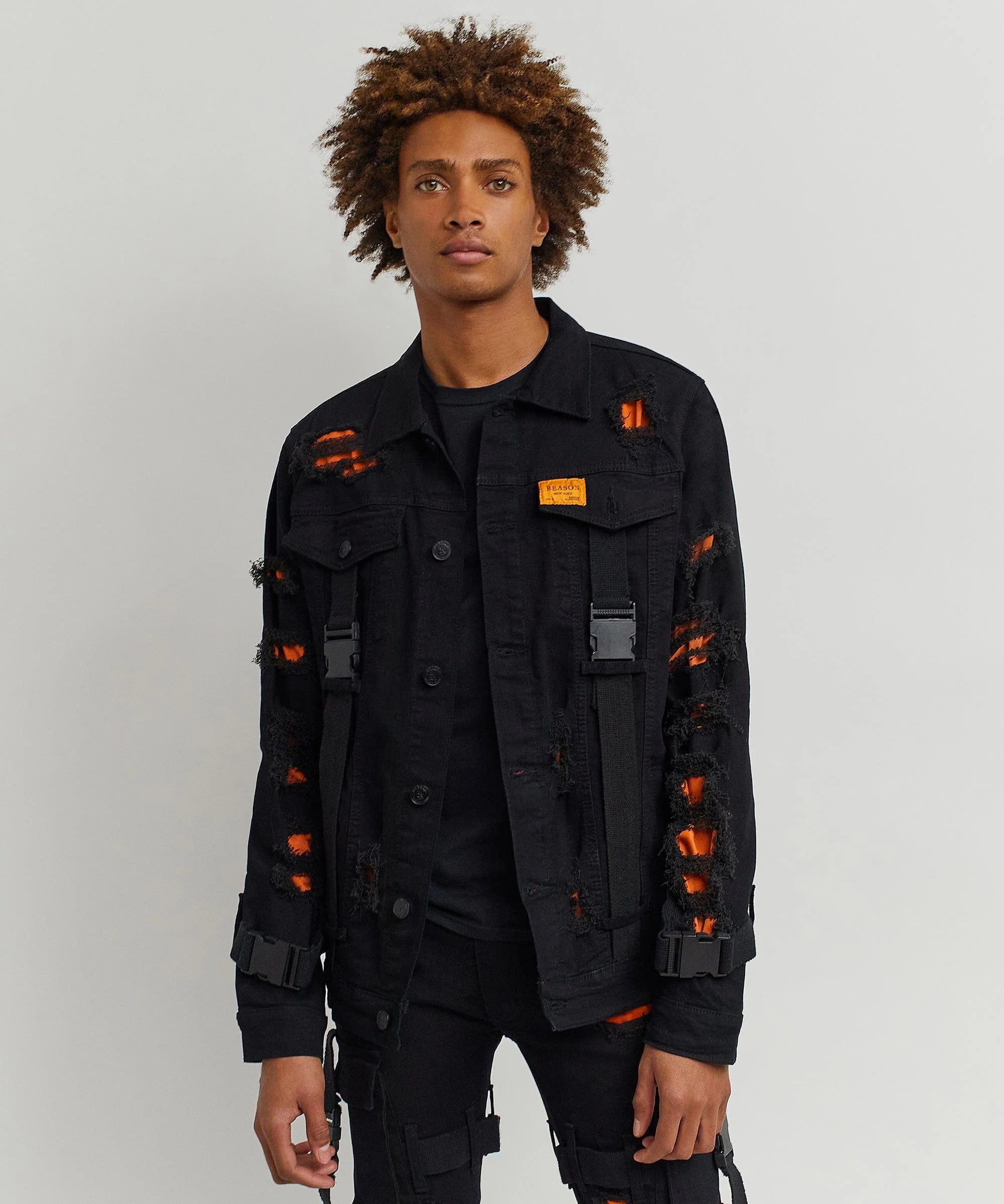 Strapped Orange Patched Denim Jacket With Belts - Walmart.com