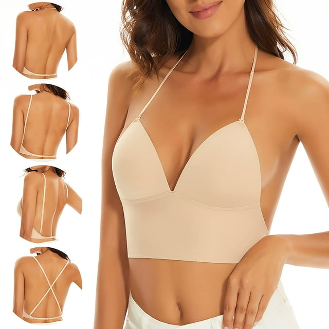 Strappy Low Back Bra For Women Deep V Low Cut Backless Bralette Multiway Convertible Straps
