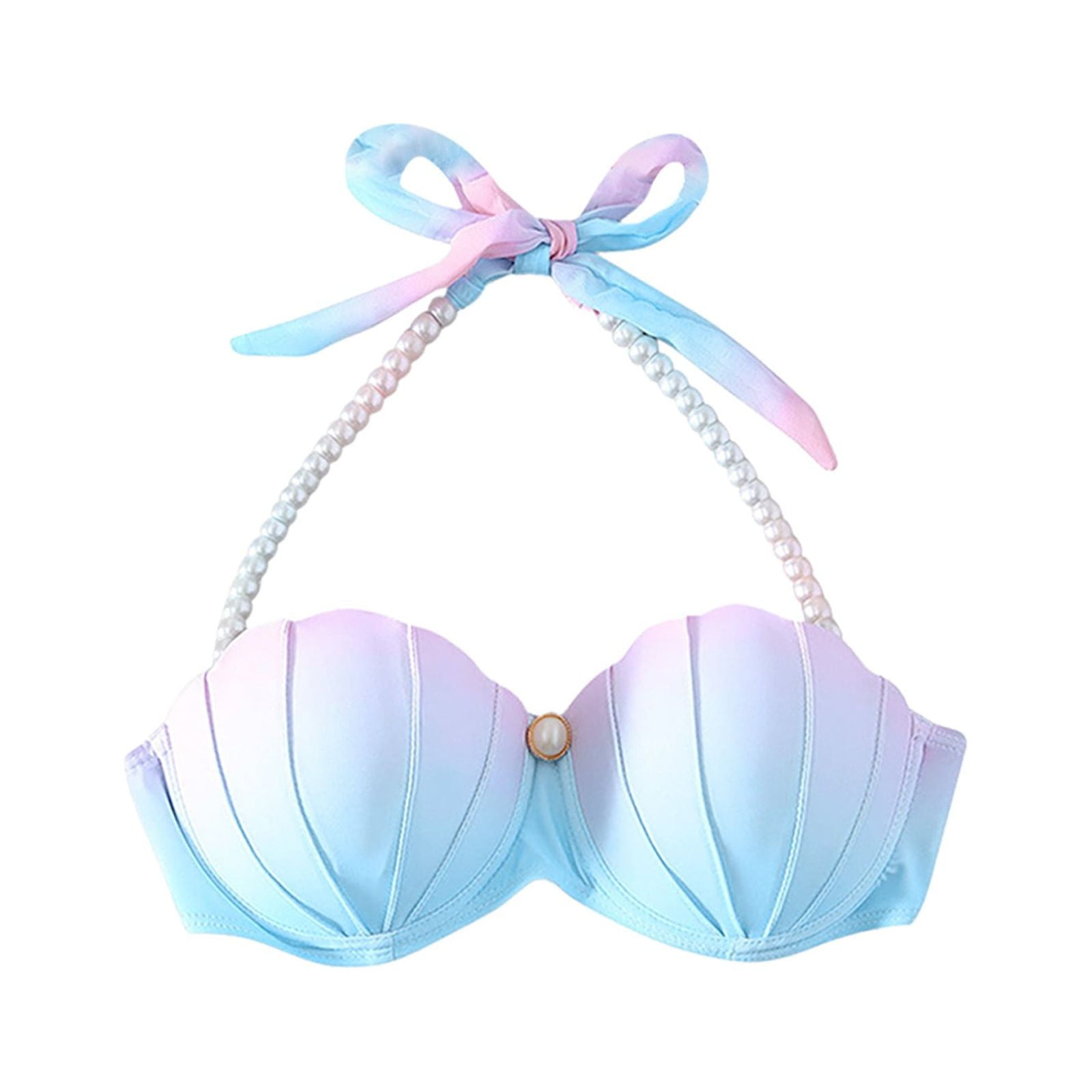 Strappy Seashell Bikini Top Gradient Swim Tops Push Up Bathing Suit ...