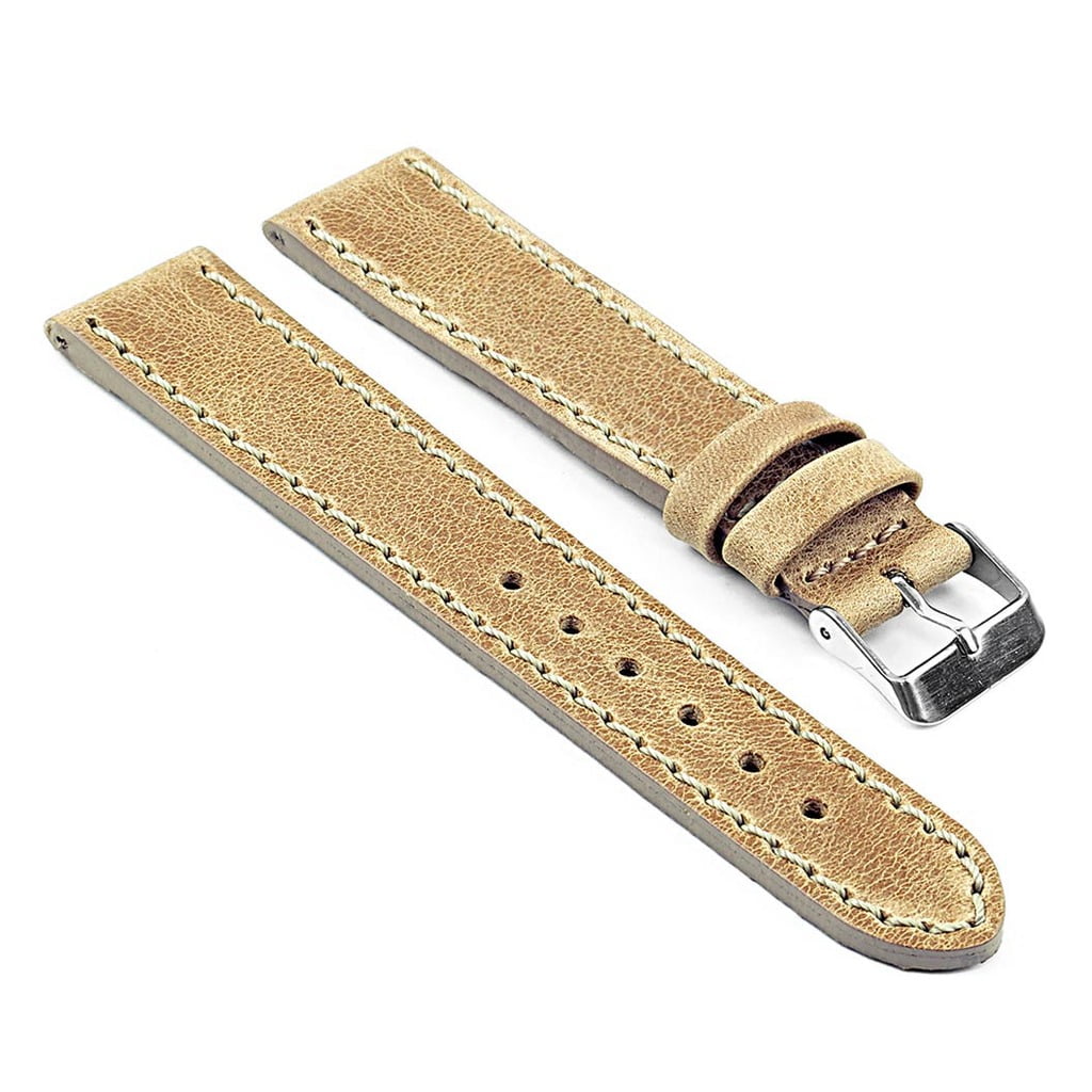 StrapsCo Vintage Leather Watch Strap with White Contour Stitching ...