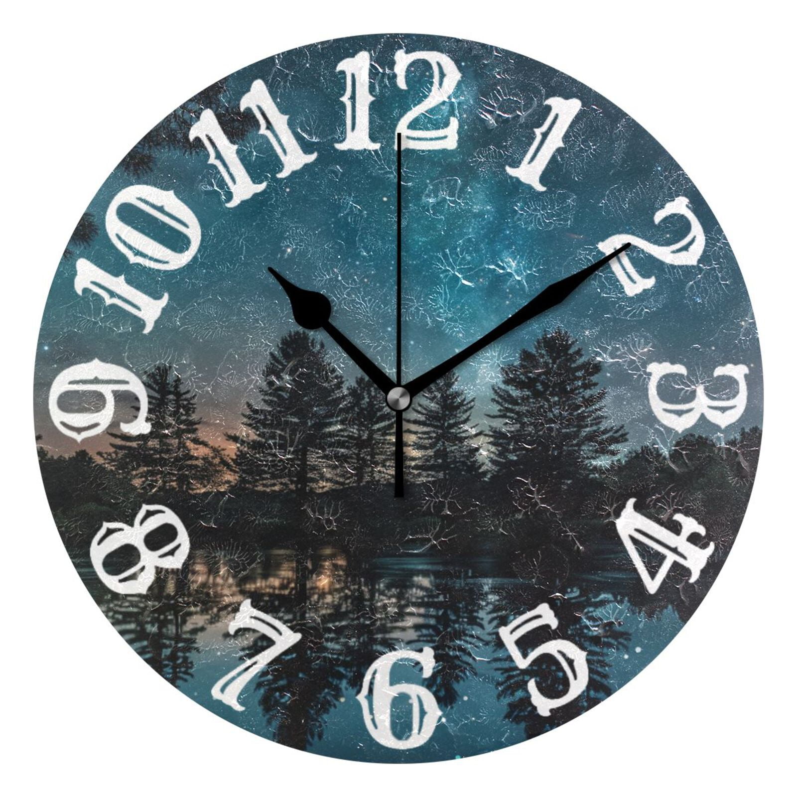 Strarry Sky Lake Wall Clock 10 inch Non-Ticking Easy to Read Decorative ...