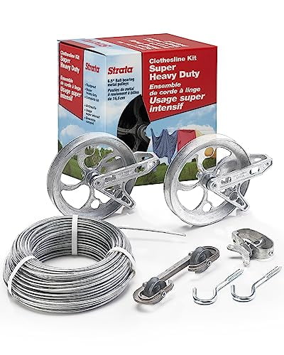 Strata Clothesline Outdoor Super Heavy Duty Kit - 150 Feet Galvanized ...