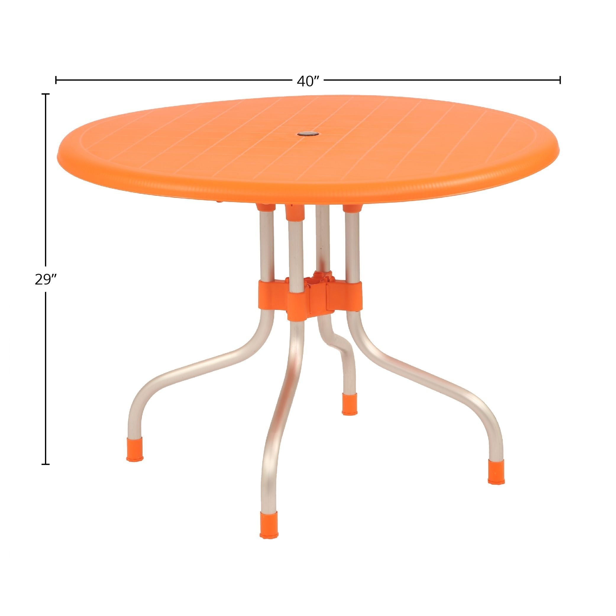 Strata Furniture Delfino Round Polypropylene Outdoor Table in Orange ...