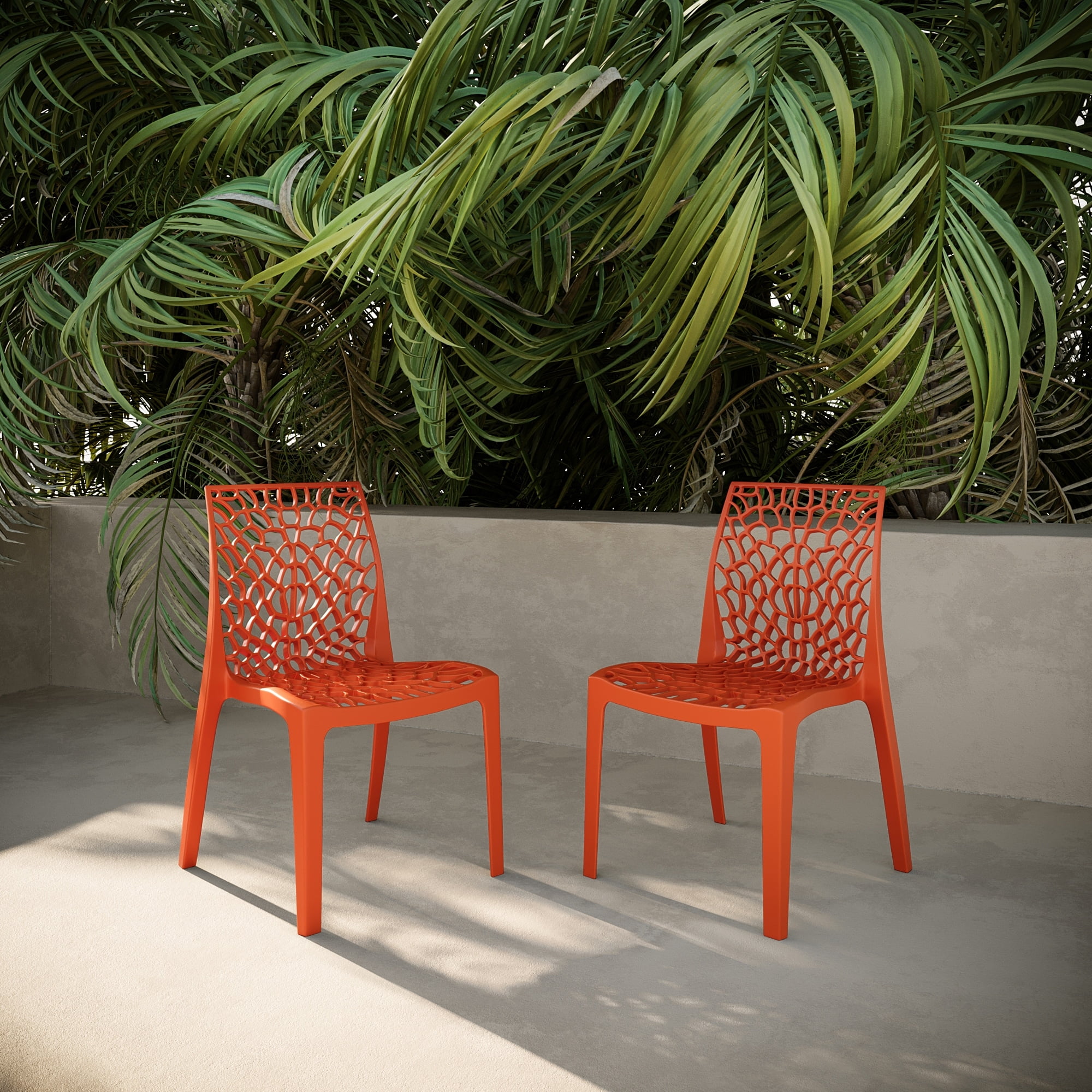 Strata Furniture Karissa set of Two Outdoor Patio Dining Chairs Orange ...