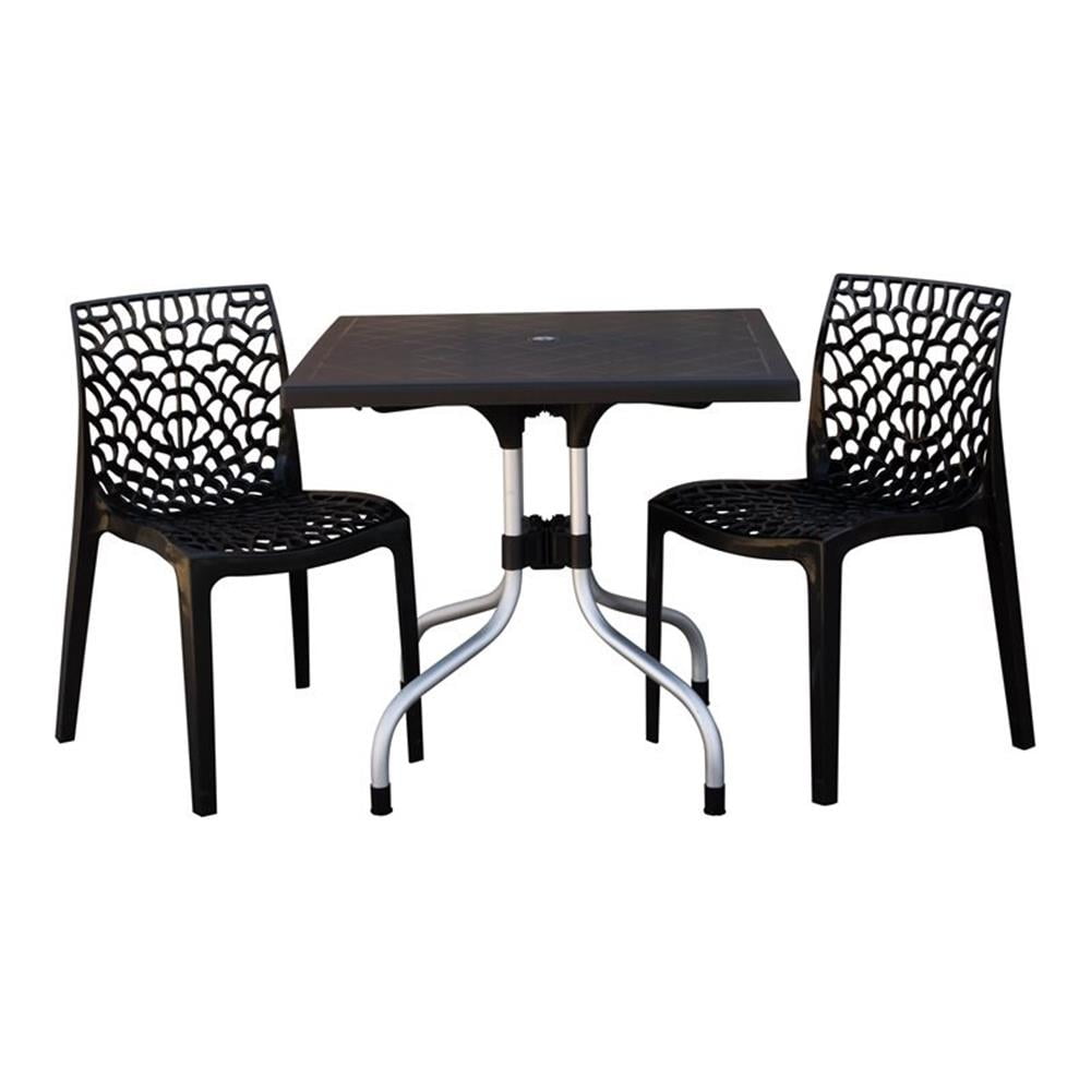 Strata Furniture Lyra Polypropylene Patio Table with Two Karissa Chairs ...