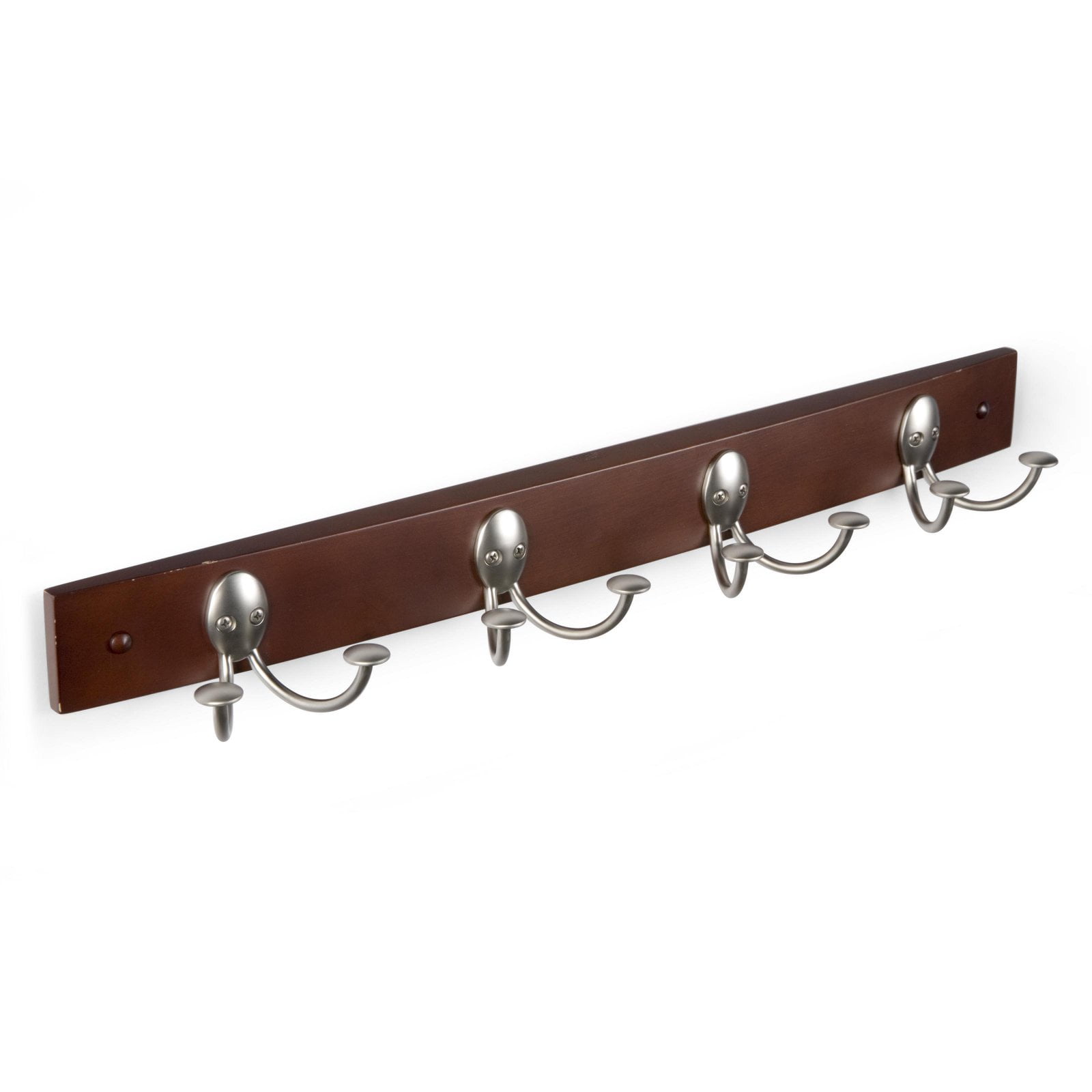 Stratford Walnut Wood 24 in. Wall Mount Rack with 4-Double Satin Nickel ...